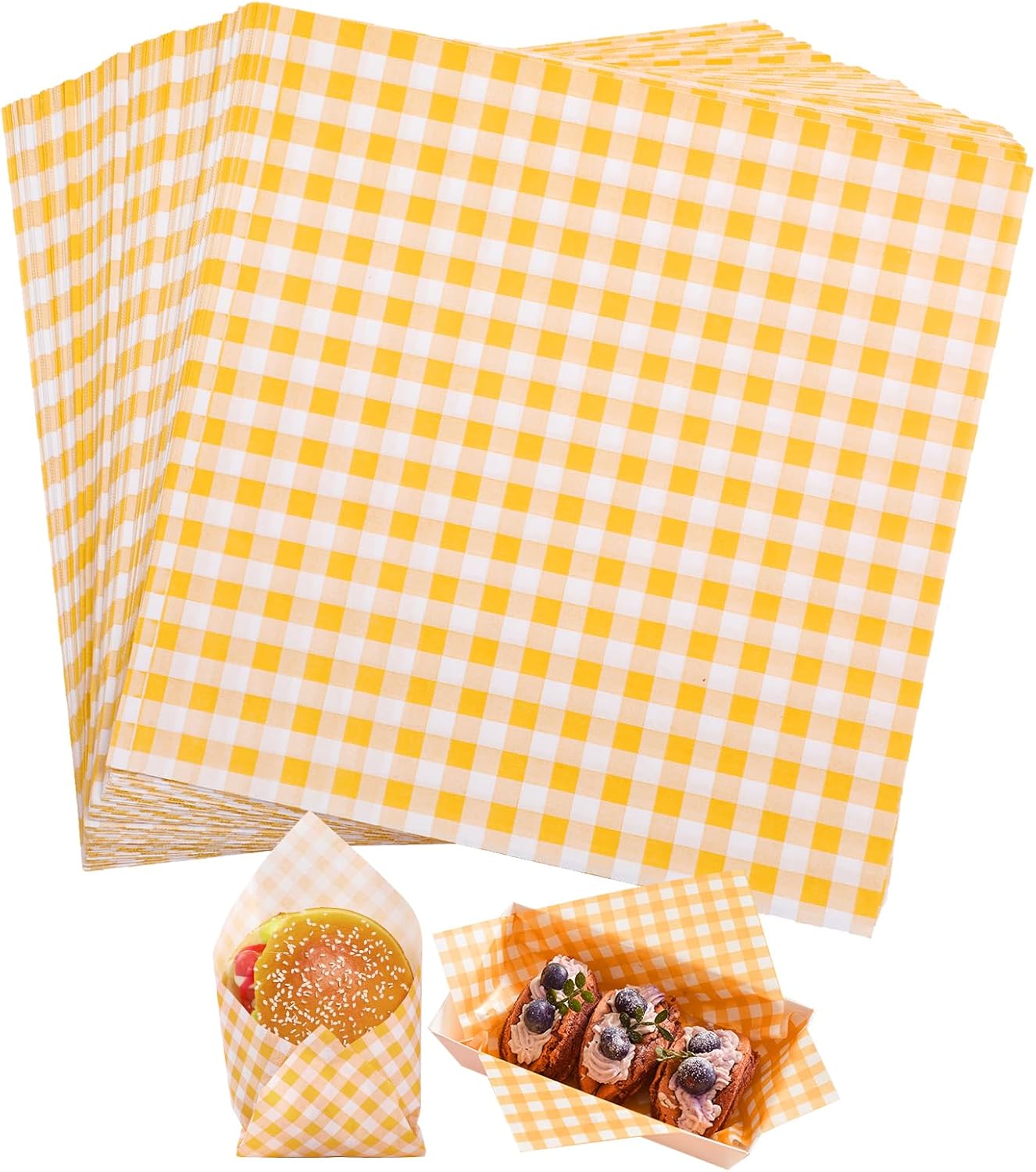 100 PCS Checkered Waxed Deli Paper Sheets 7 * 7 Inch, Food-grade ...