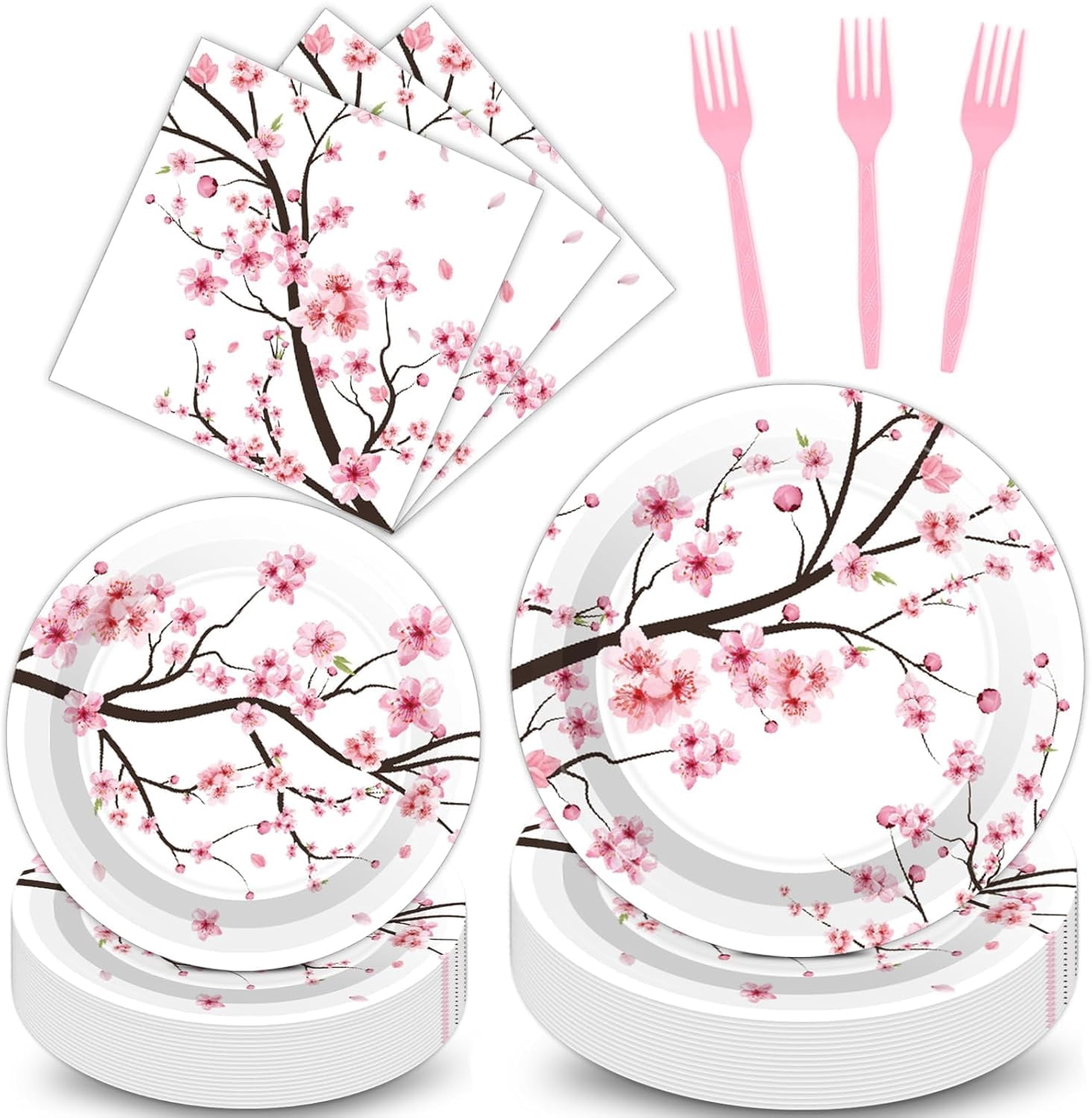 PHYSUN-100 PCS Cherry Blossom Party Supplies Set Cherry Blossom Plates ...