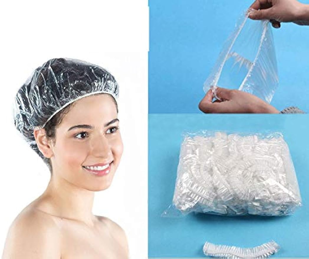 100 PCS Clear Disposable Plastic Shower Caps Large Elastic Thick Bath ...