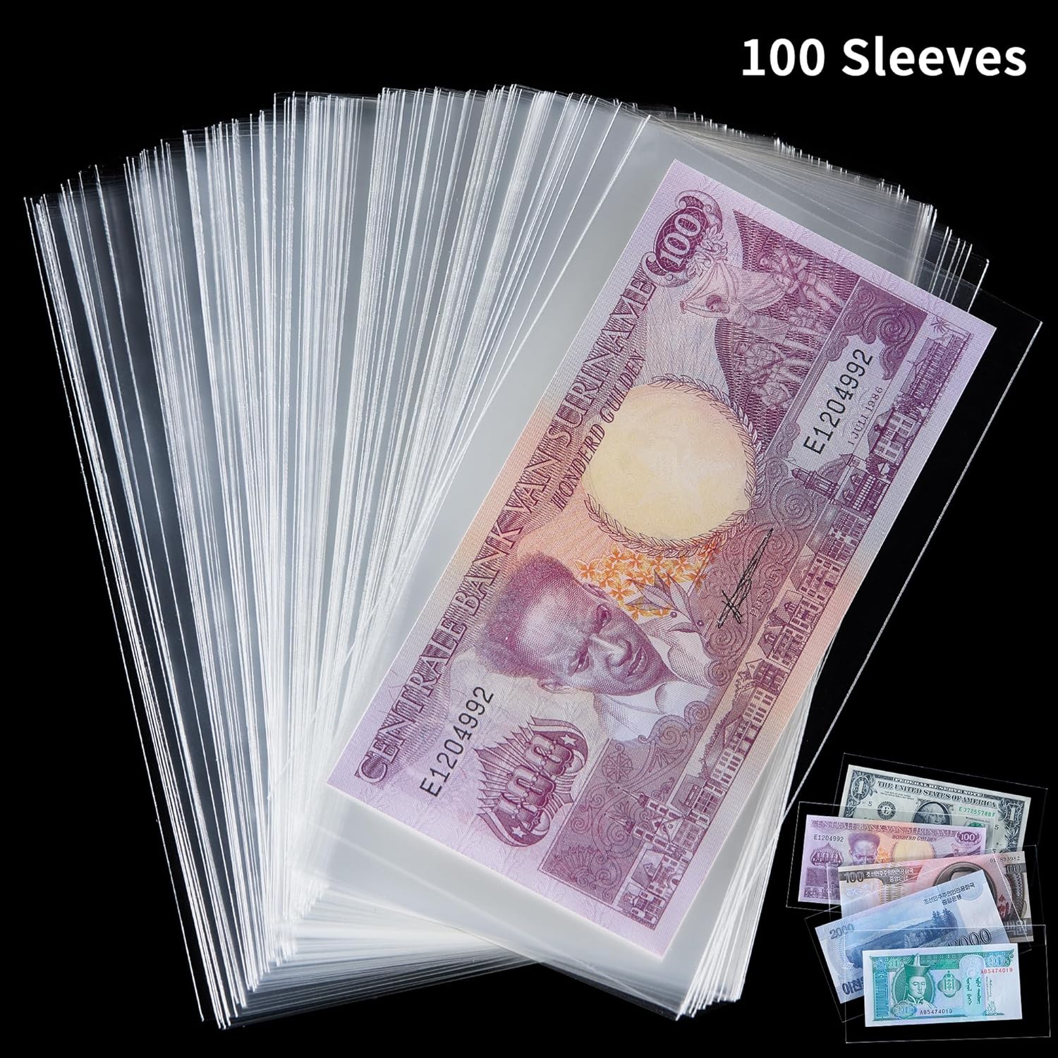 100 PCS Clear Paper Money Holders,Bill Holder Plastic Currency Sleeves ...