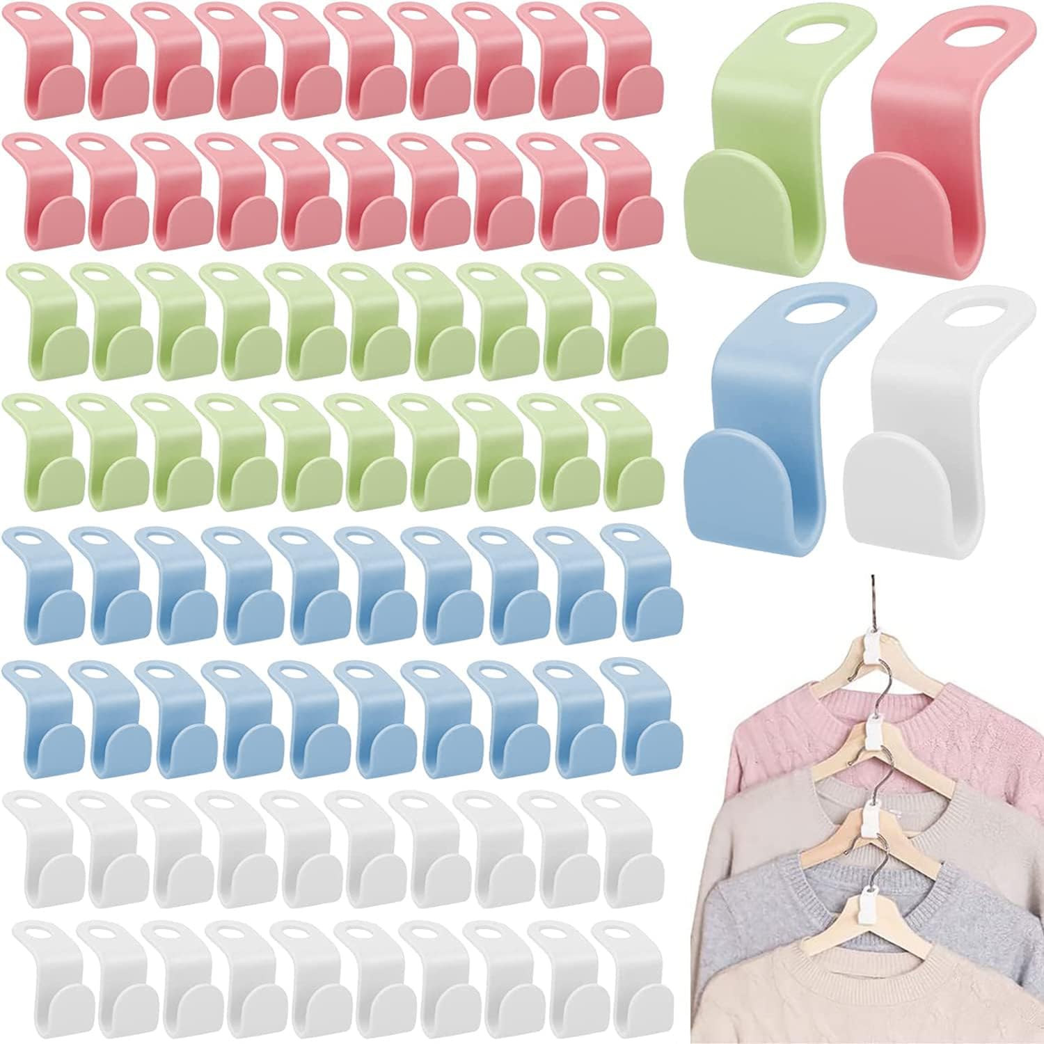 100 PCS Clothes Hanger Connector Hooks, 4 Makaron Colors Magic Hanger ...