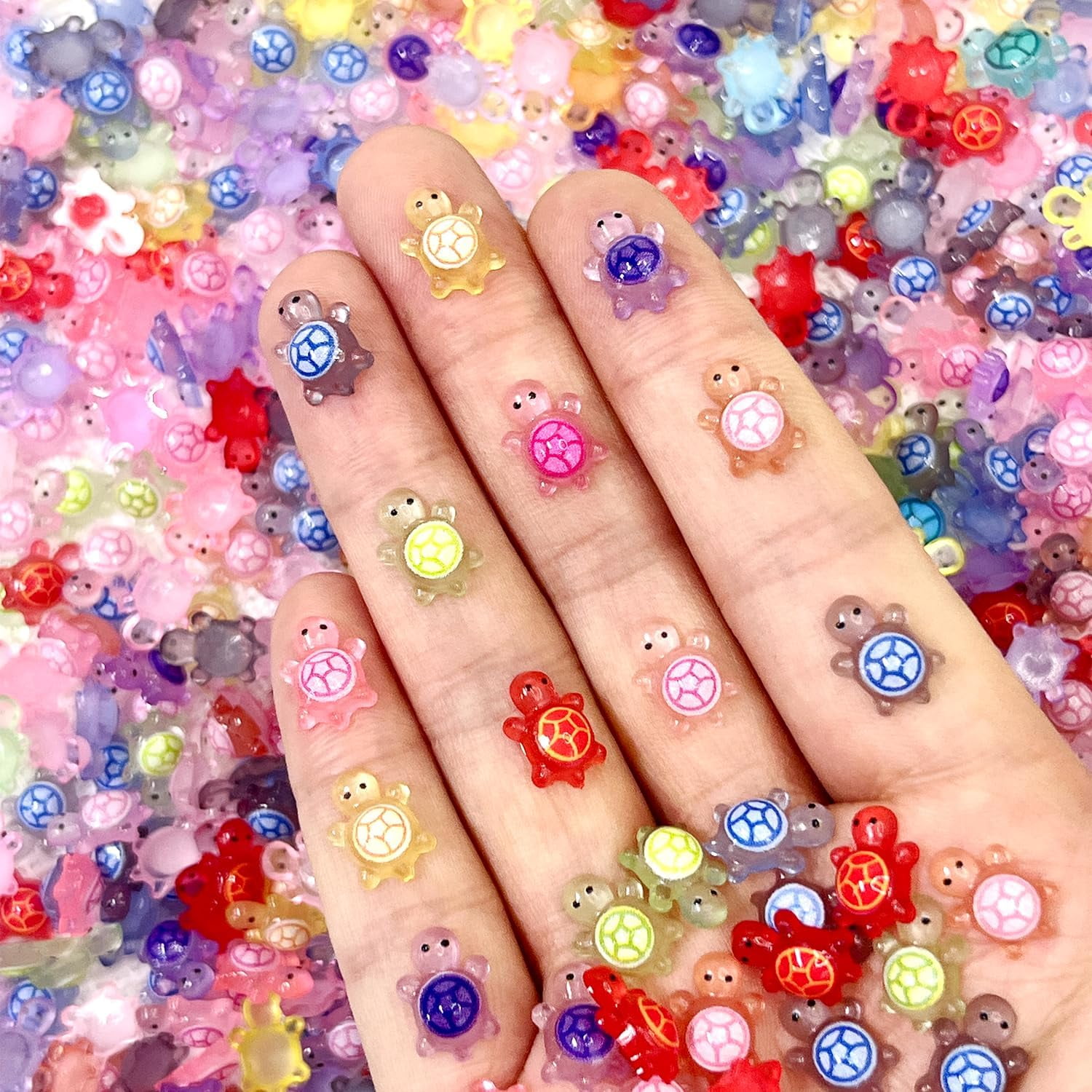 100 PCS CuteTiny Turtle for Crafts Luminous Resin Turtles, Miniatures Mini Animals for Fairy ...