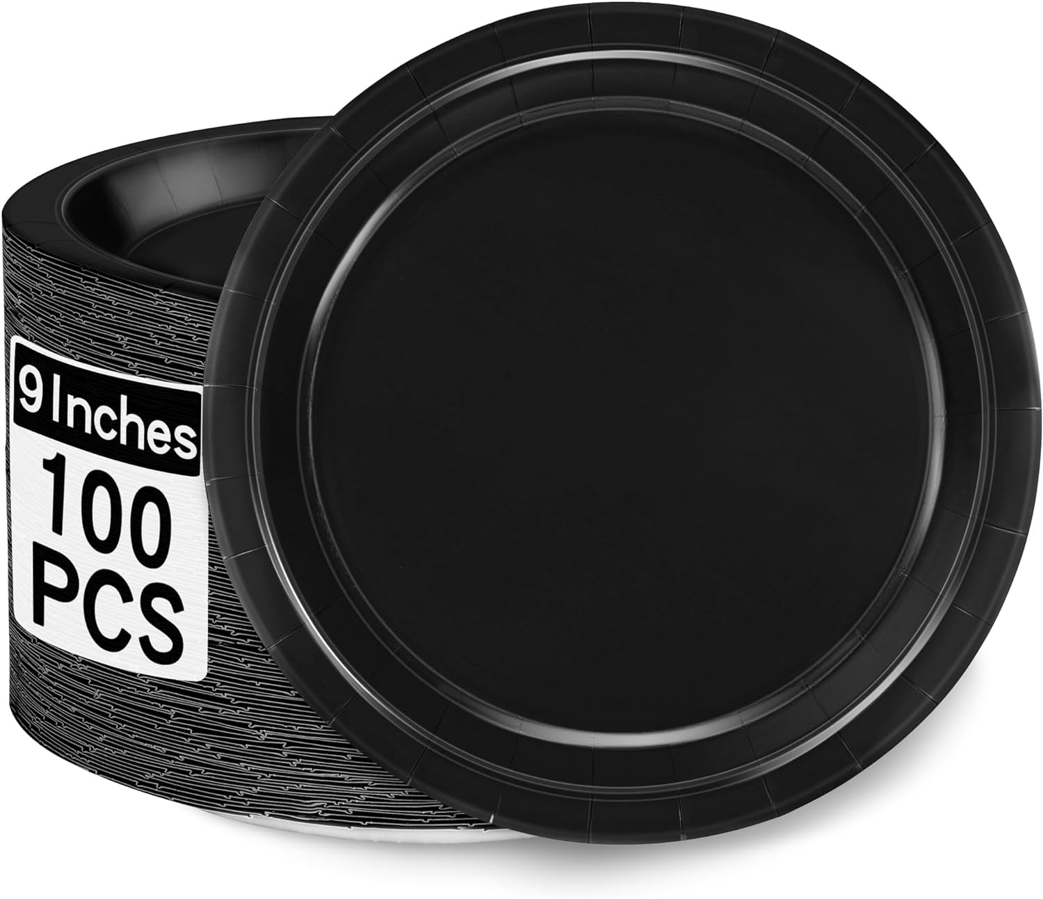 100 PCS Disposable Paper Plates, 9" Black Paper Plates, Sturdy Party ...