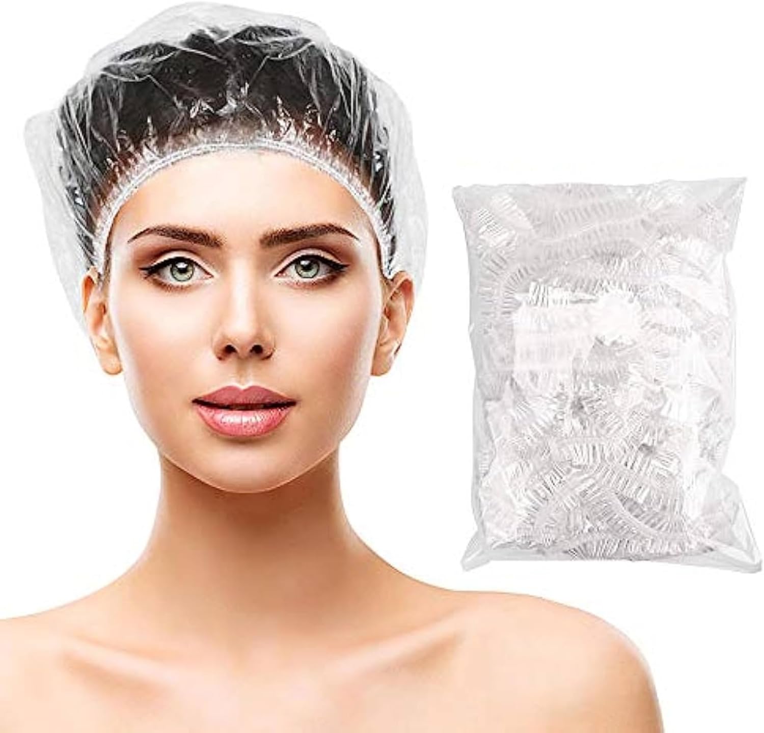 100 PCS Disposable Shower Cap, Waterproof Clear Plastic Elastic Hair ...