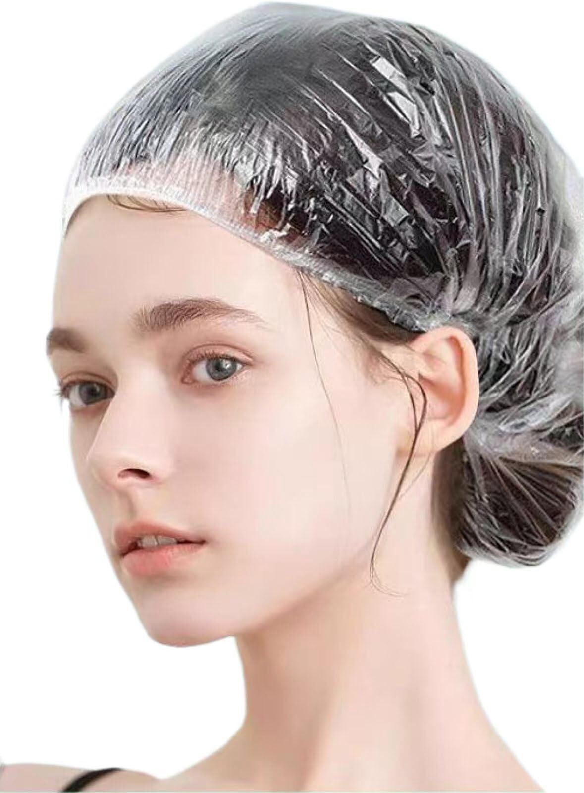 100 PCS Disposable Shower Caps Plastic Clear Hair Cap Elastic ...