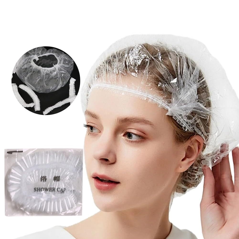 100 PCS Disposable Shower Caps Waterproof Plastic Shower Cap ...
