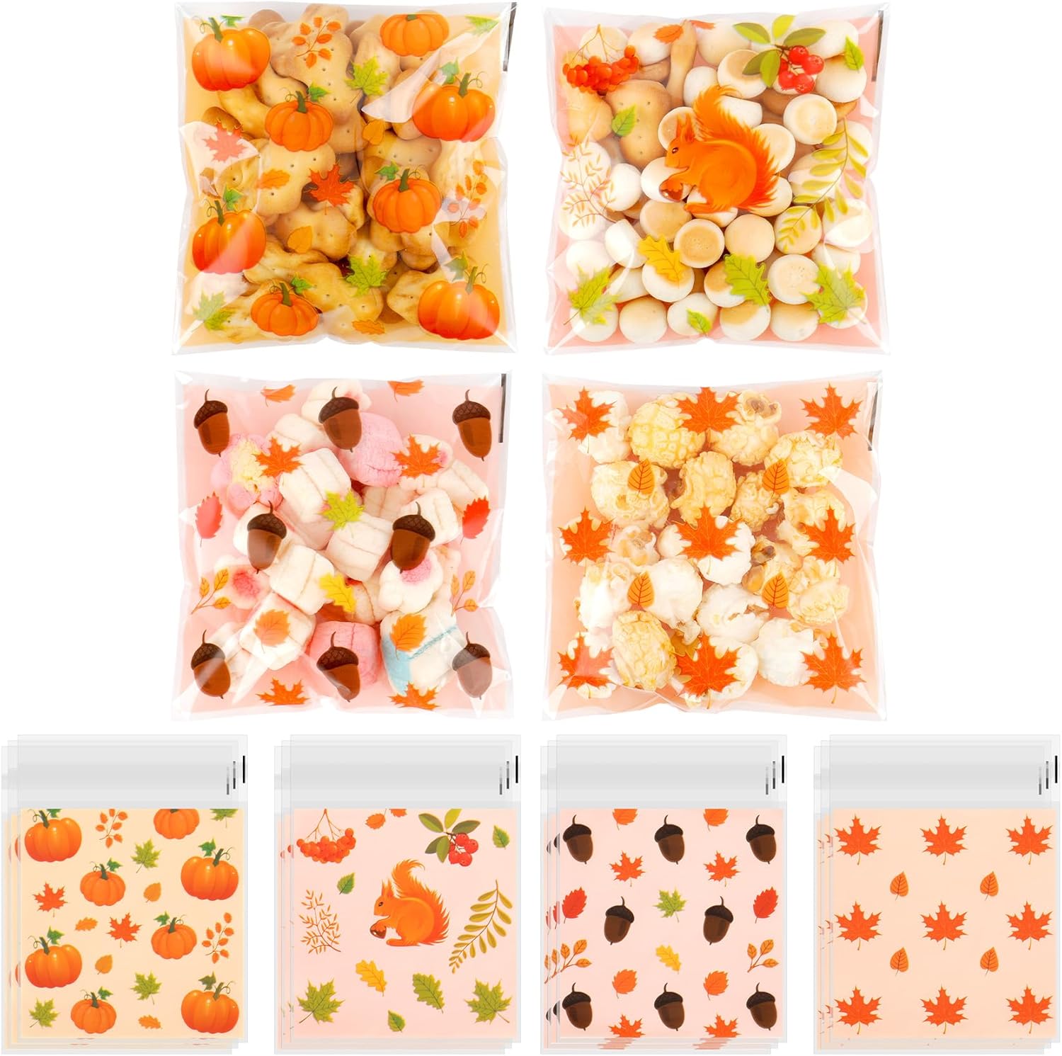 100 PCS Fall Cellophane Treat Bags Small Thanksgiving Ziplock Bags for ...