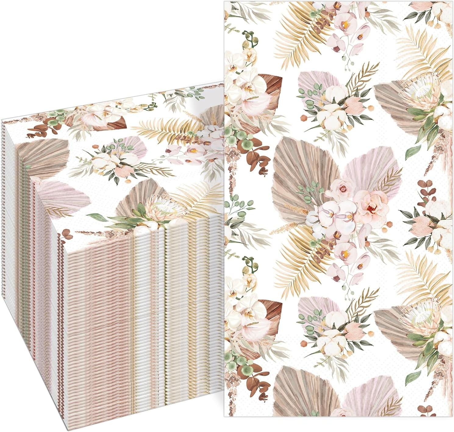 100 PCS Fall Napkins Disposable, Bohemian Flower Leaf Pattern 3 Ply ...