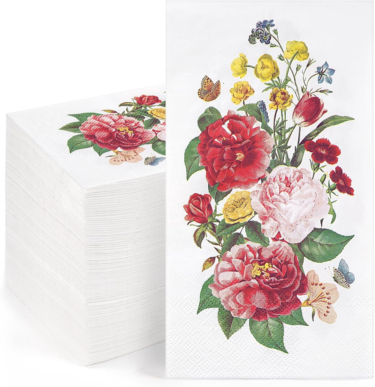 100 PCS Floral Paper Napkins, Flower Napkins, Disposable Hand Towels ...