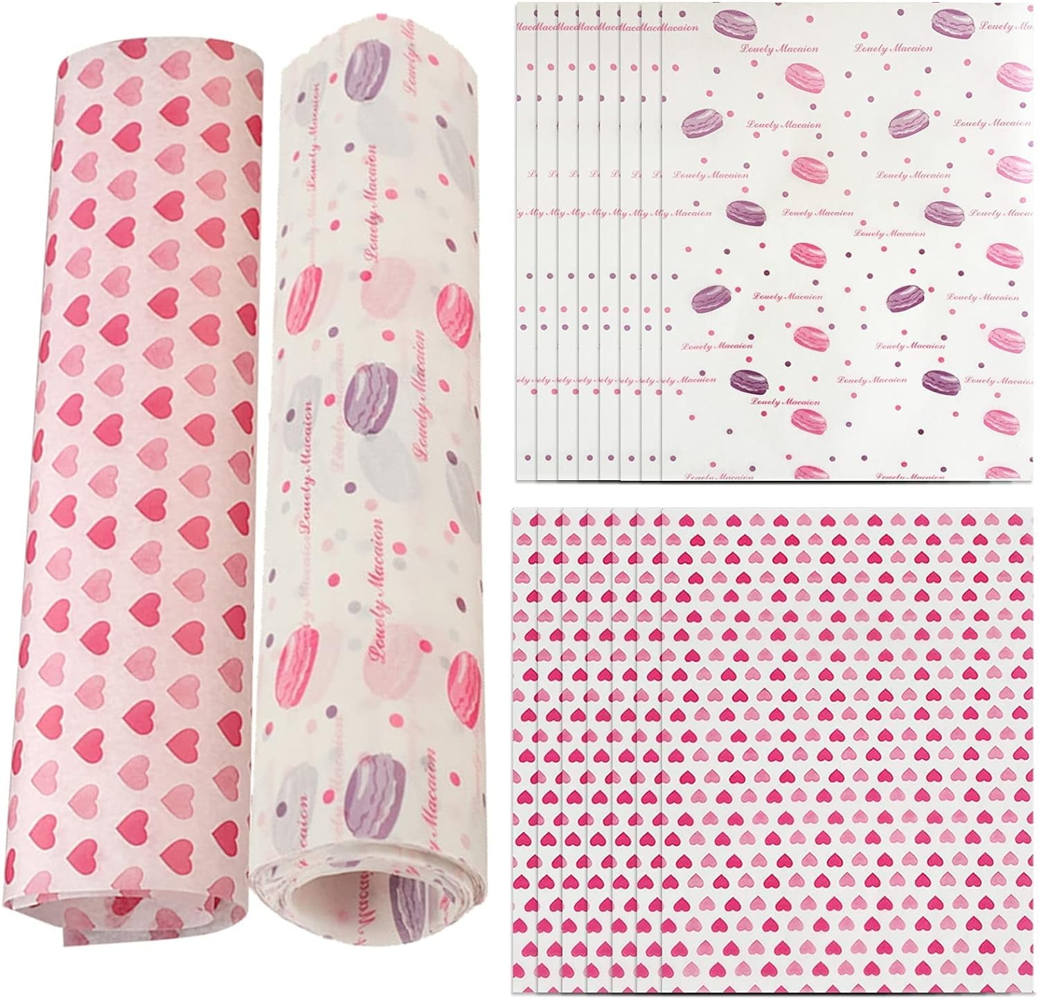 100 PCS Food Grade Wrap Paper, Heart Greaseproof Paper Waterproof Wax ...