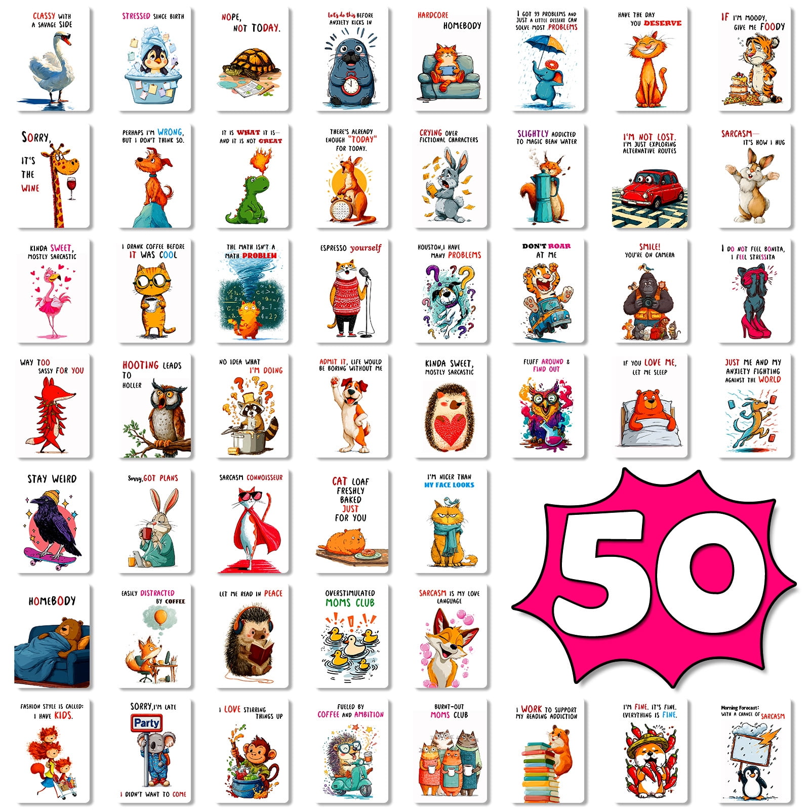 100 PCS Funny Animal Message Cards – English Interaction Quote Cards ...