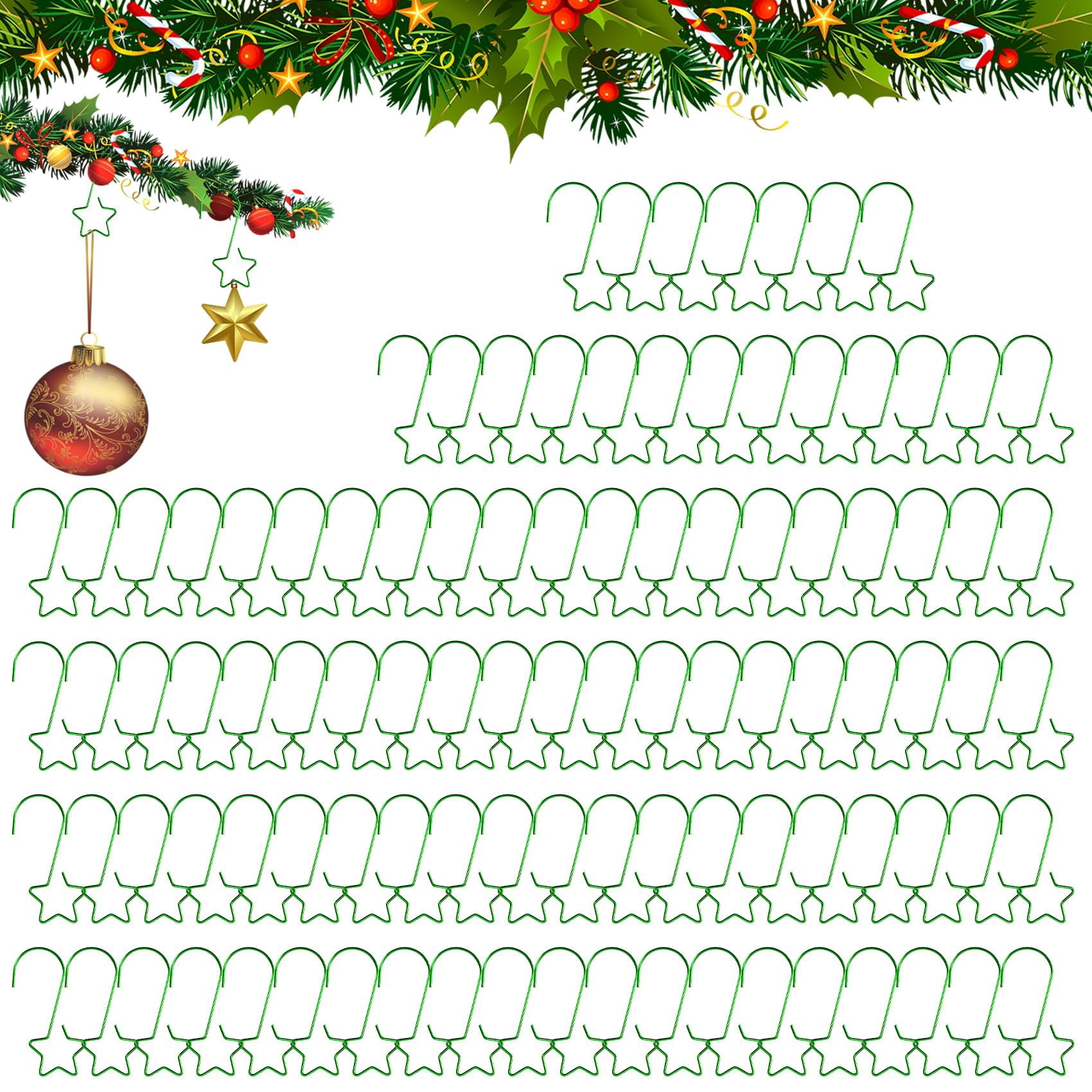 100 PCS Green Ornament Hooks, 2 Inch Metal Star Ornament Hangers ...