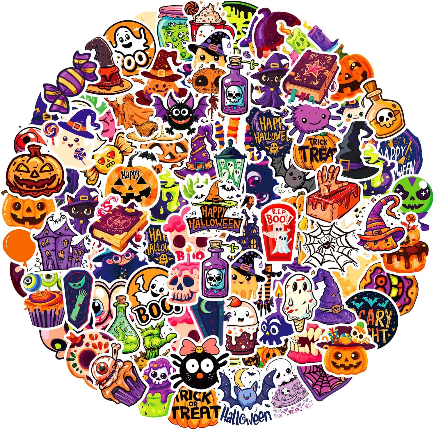 100 PCS Halloween Stickers for Kids Teens Adults, Halloween Cartoon ...