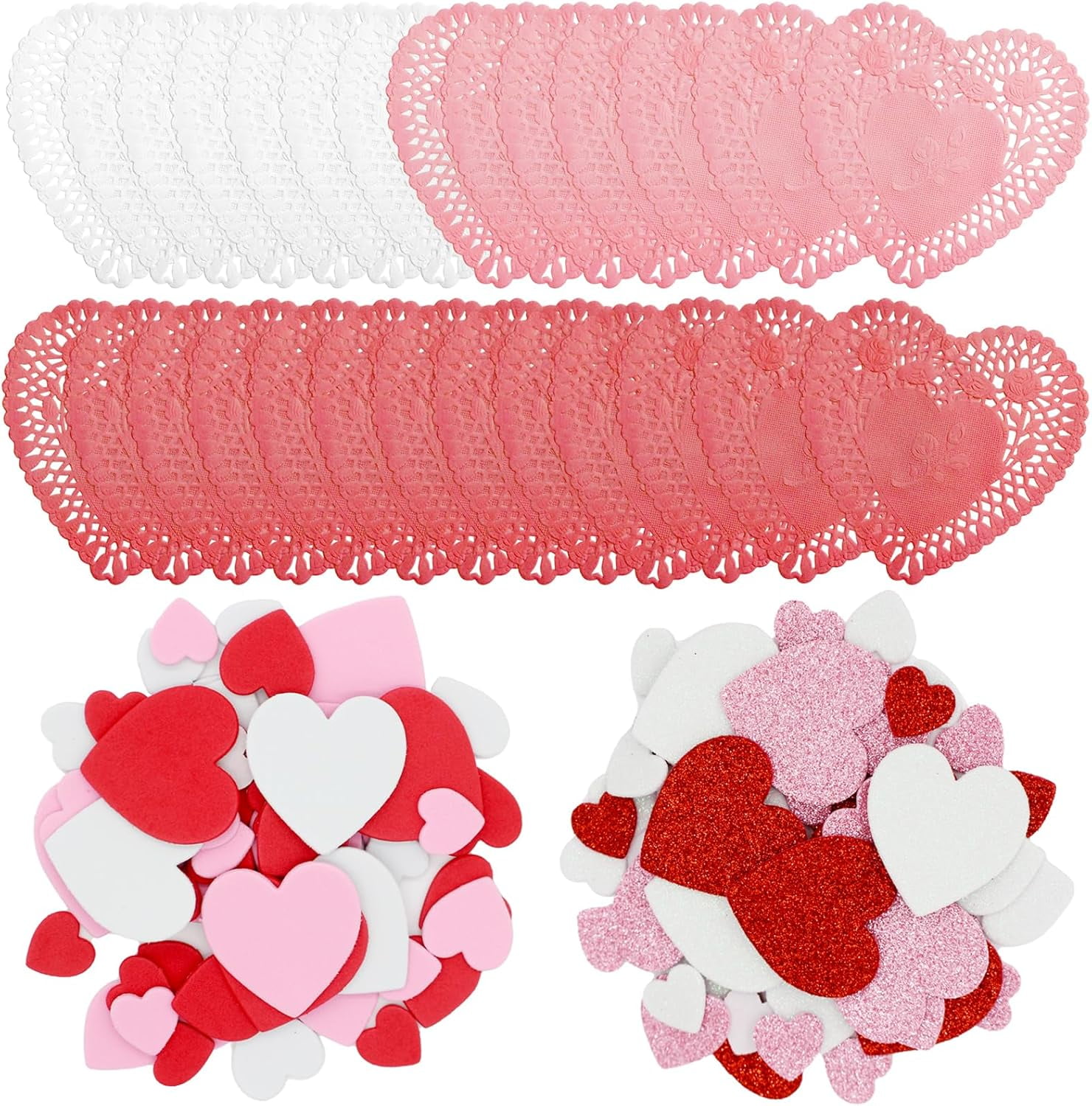 100 PCS Heart Doilies, 2 Bags Foam Heart Stickers, Valentine Stickers ...