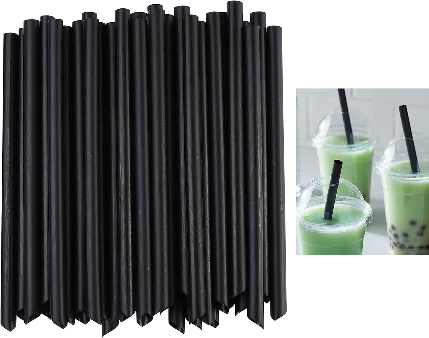 100 PCS Individually Wrapped Straws,Black Disposable Straws,Boba Straws ...