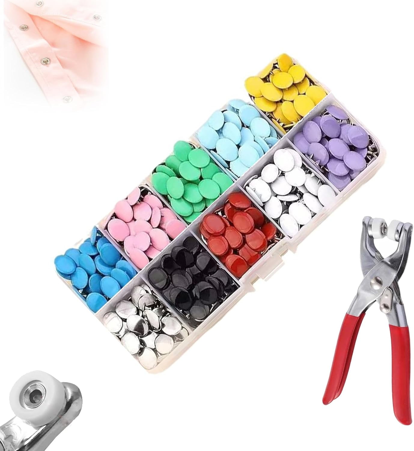 100 PCS Invisible Colored Metal Buckle & Manual Pressure Pliers Kit, 9 ...