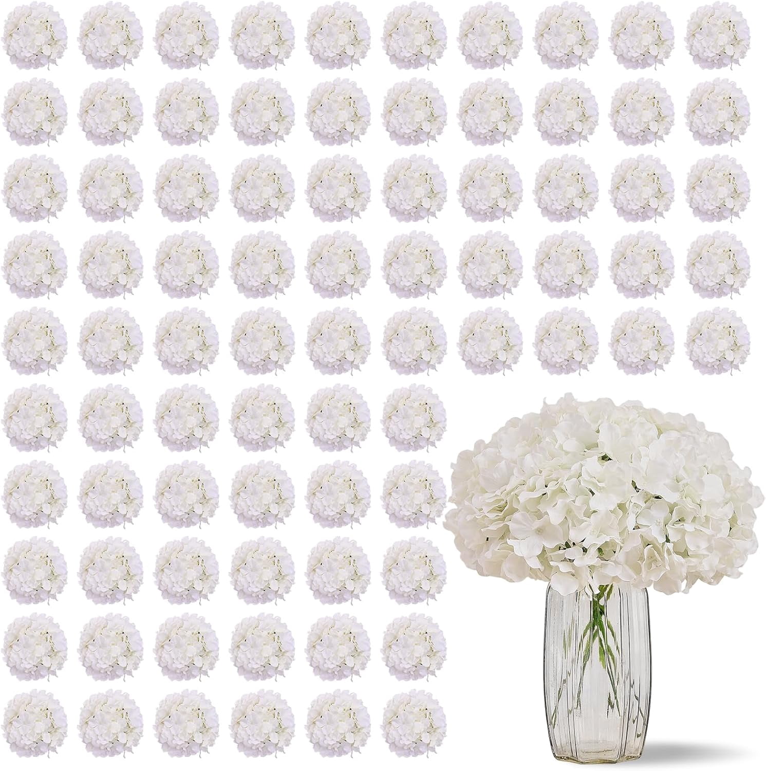 100 PCS Ivory Hydrangea Artificial Flowers, Faux Hydrangea Flowers Silk ...