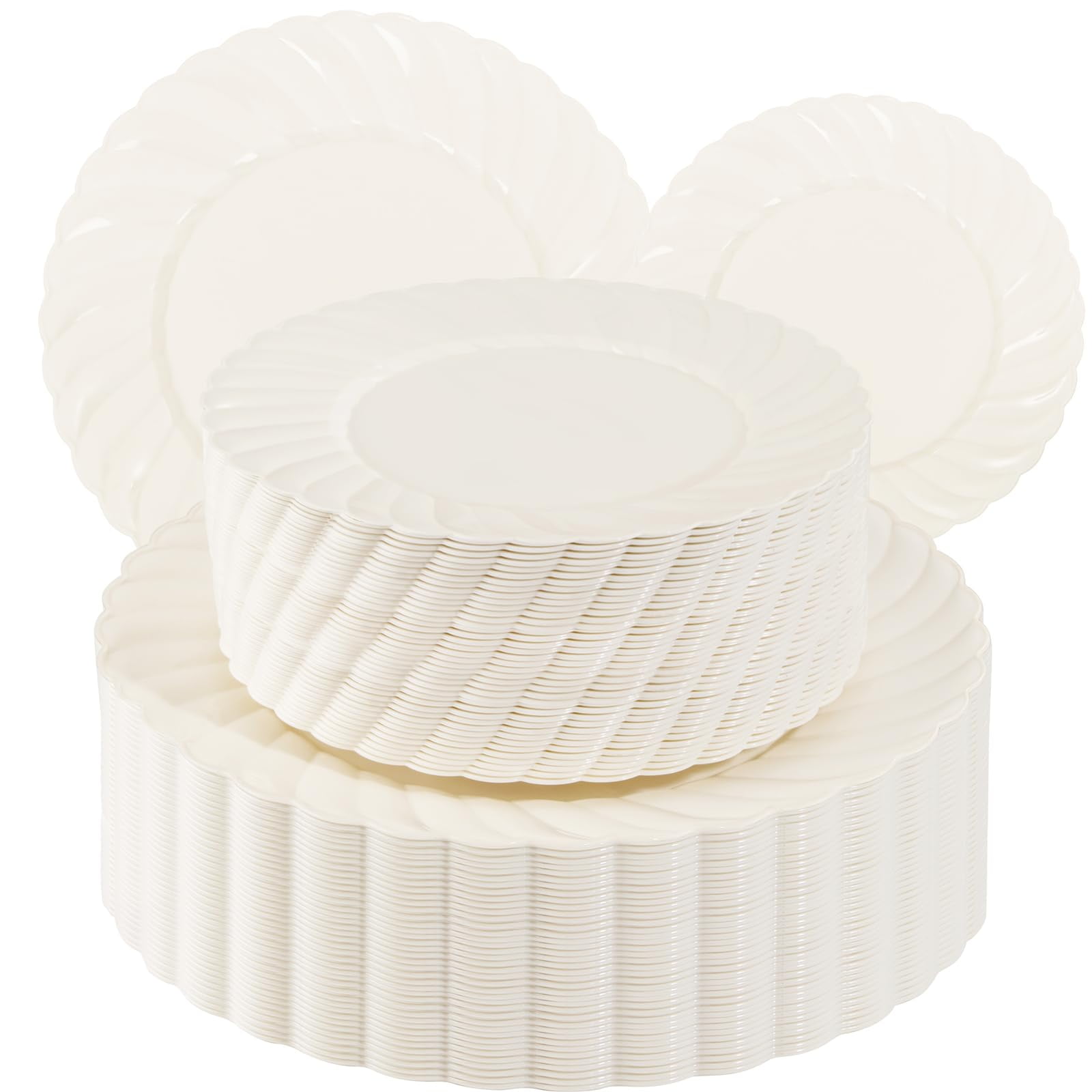 100 PCS Ivory Scalloped Edge Disposable Plastic Plates for Parties ...