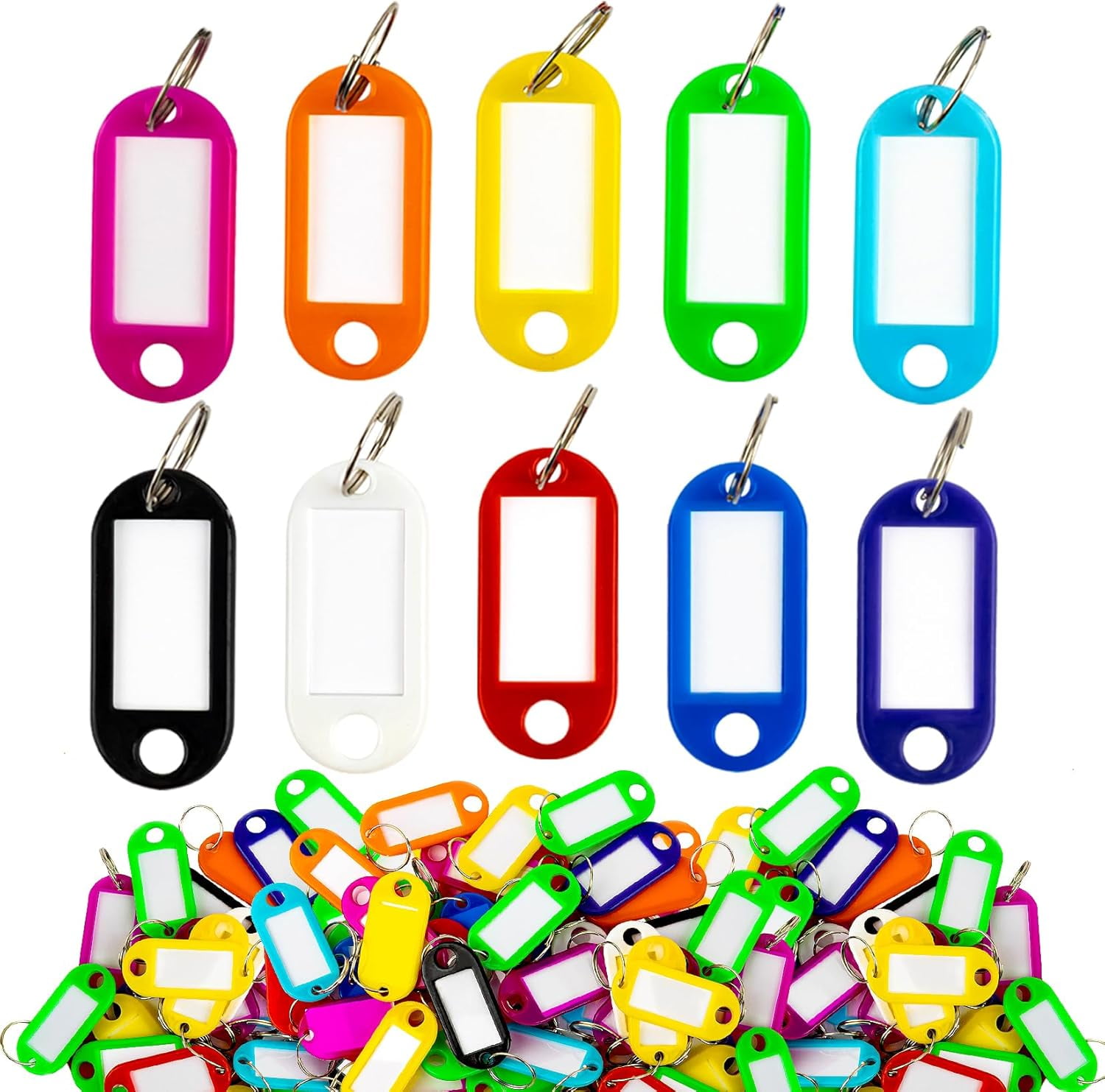 100 PCS Key Ring Tags - Key Tags Plastic 10 Assorted Colours ...