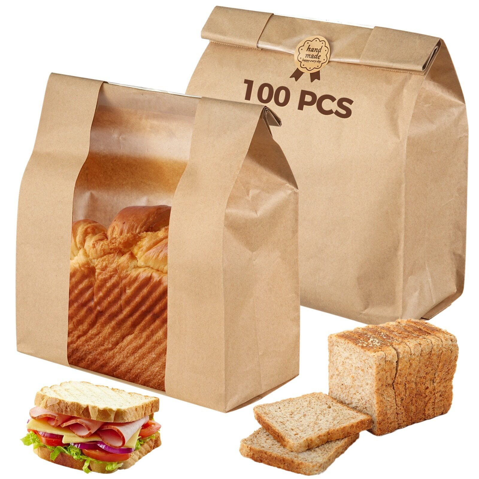 100 PCS Kraft Paper Bread Bags, Bread Bag for Homemade Bread, Sourdough ...