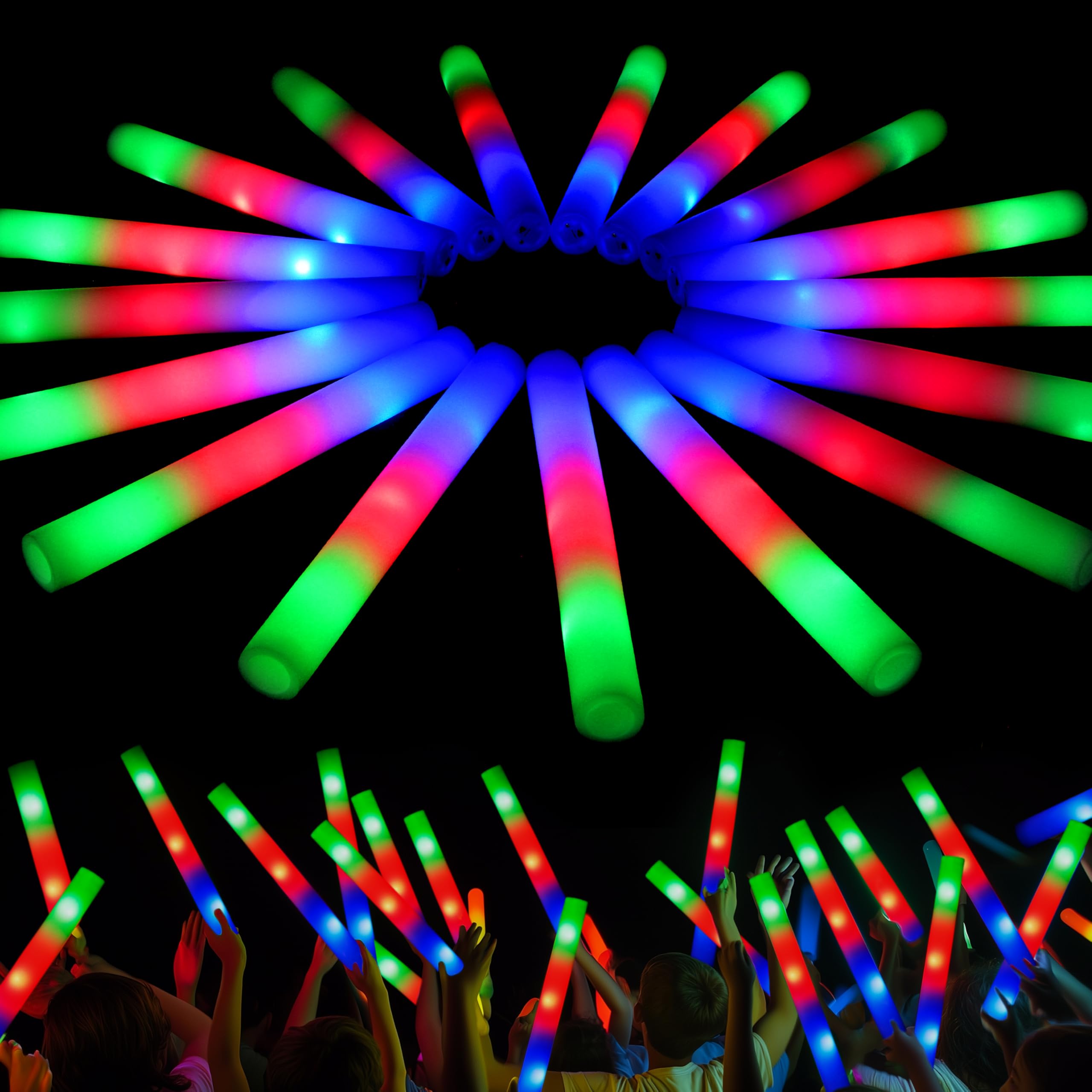 100 PCS LED Light Up Foam Sticks, Glow Sticks Party Favors Bulk with 3 ...