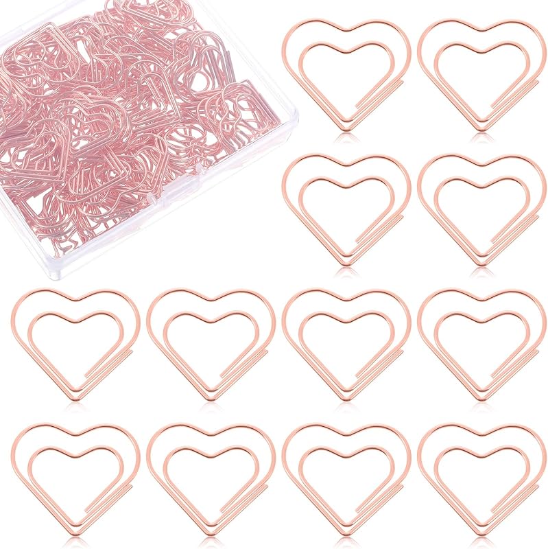 100 PCS Love Heart Shaped Paper Clips, Decorative Paper Clips, Heart ...