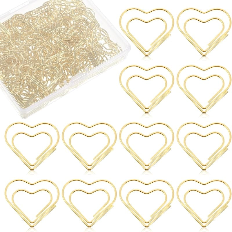 100 PCS Love Heart Shaped Paper Clips, Decorative Paper Clips, Heart ...