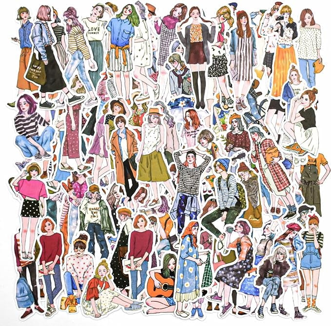 100 PCS Lovely Fashion Girls Stickers Not Repeating Waterproof Handbook ...