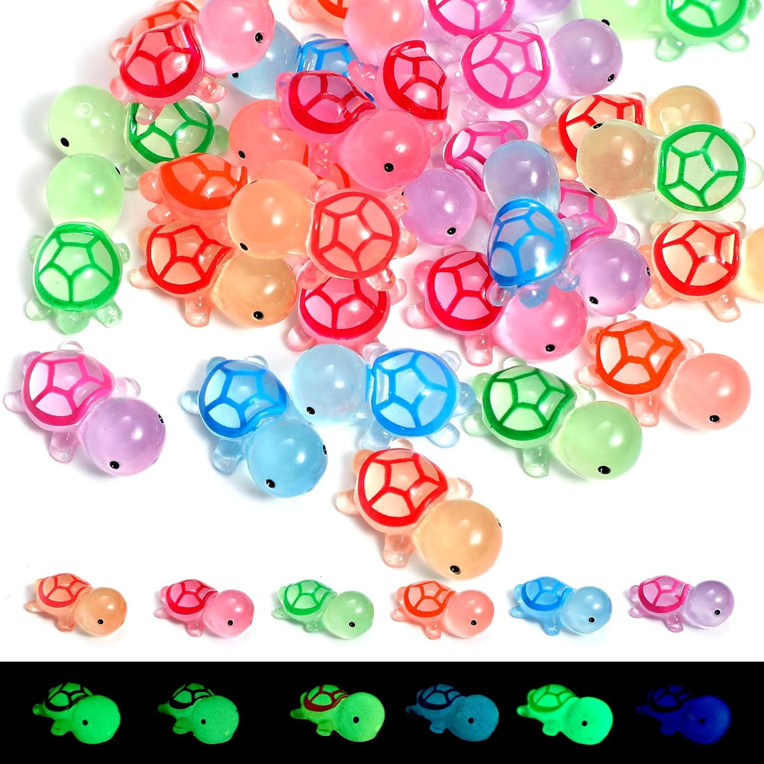 100 PCS Luminous Mini Turtles Miniature Resin Turtle Figurines Glow in ...