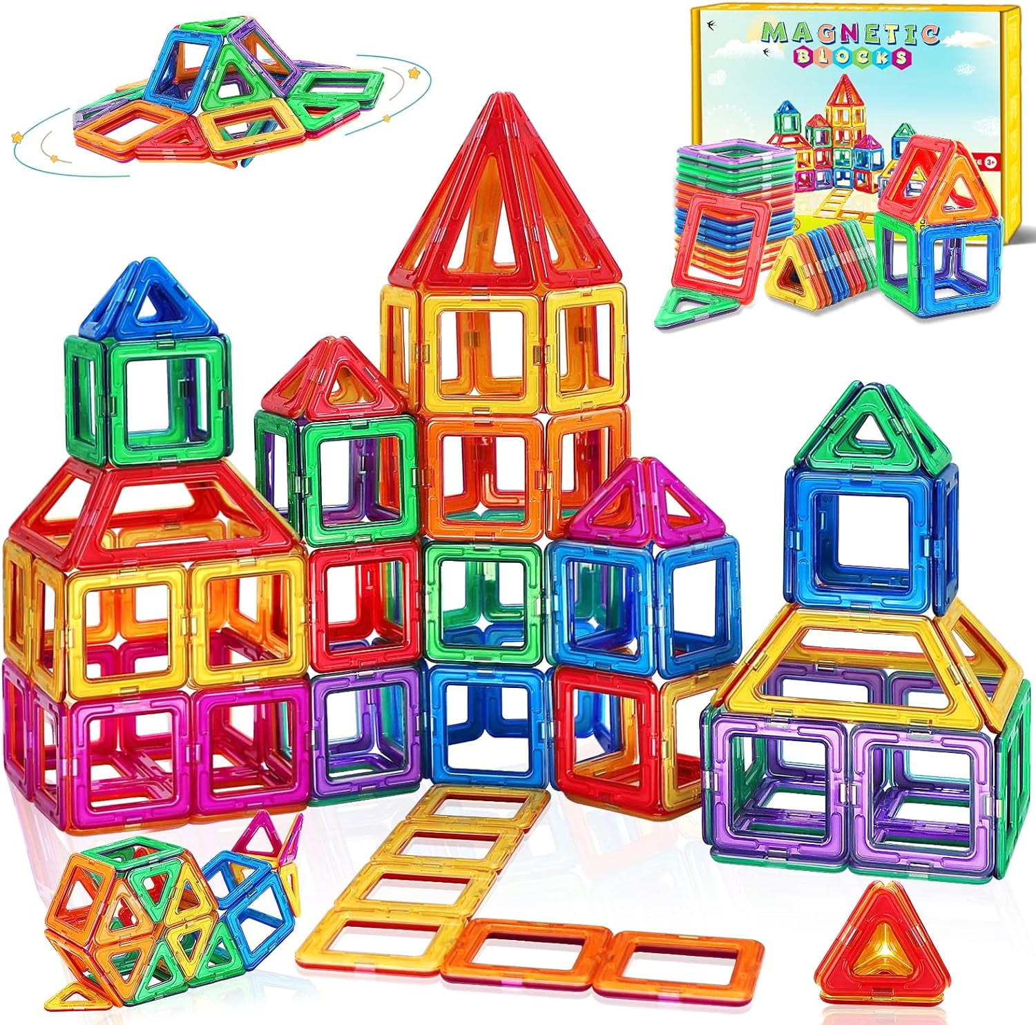 100 PCS Magnetic Tiles Toys for Above 3 Years Old Boys and Girls ...