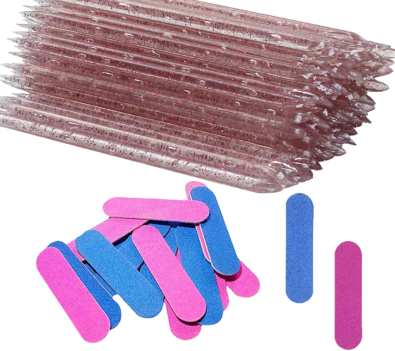 100 PCS Nail Stick Cuticle Pusher Bulk, 100 PCS Mini Nail Files Double ...