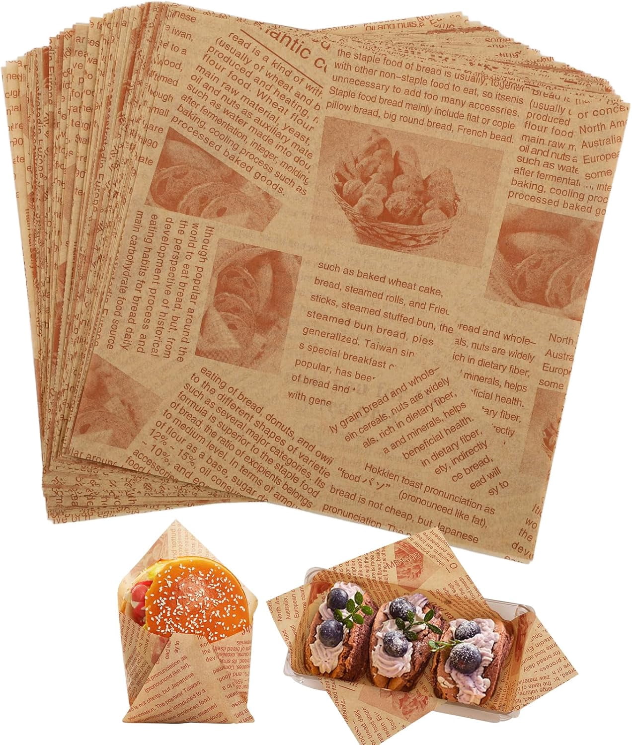 100 PCS Newspaper Print Deli Paper Sheets 7 * 7 Inch, Food-grade ...