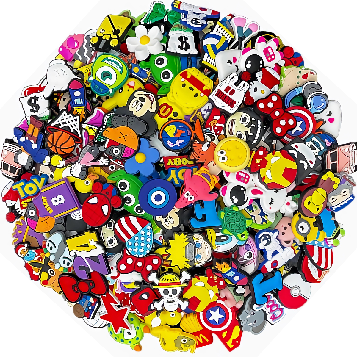100 PCS Non-Repeat Shoe Charms， Random Cartoon Shoe Charms of Cool Shoe ...