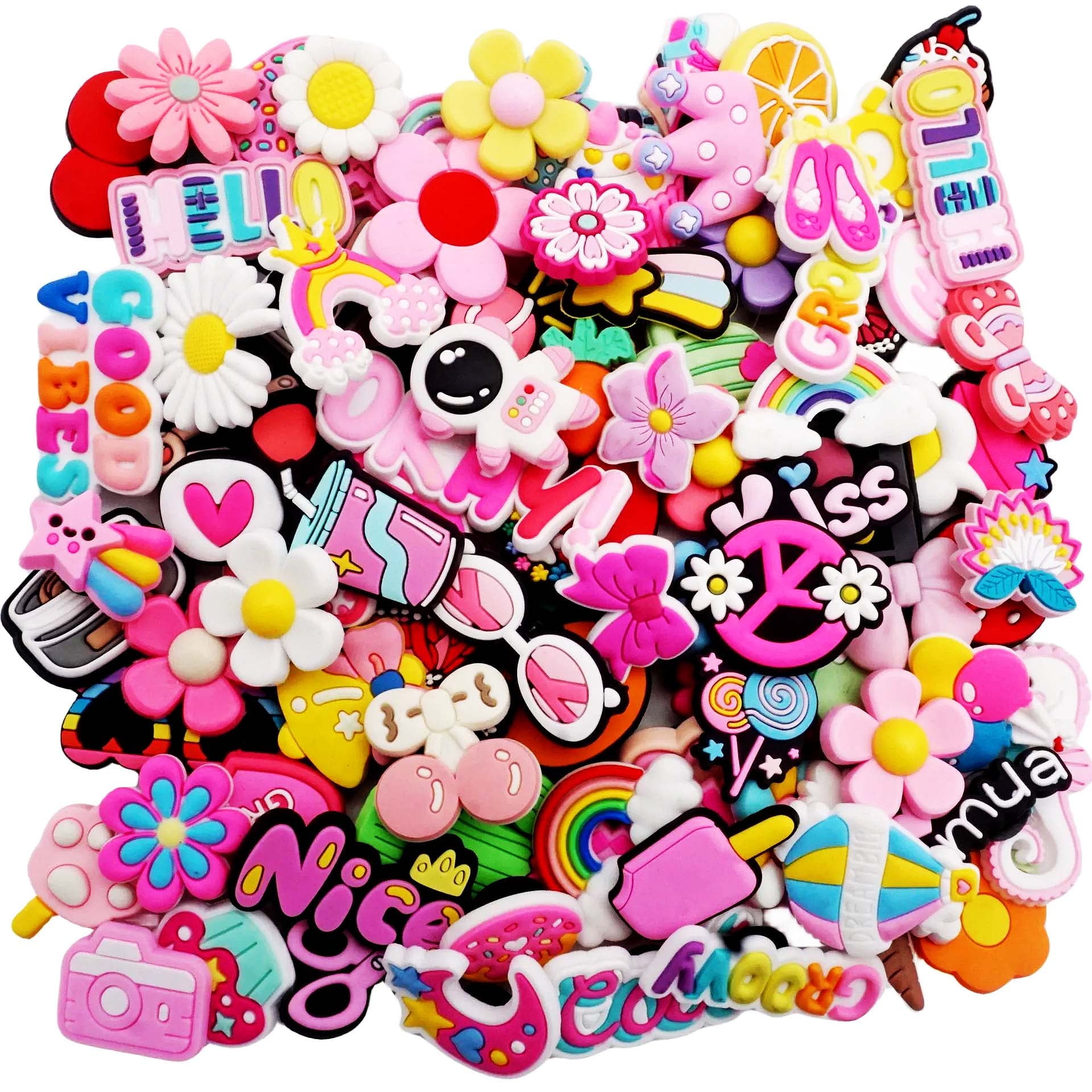 100 PCS Non-Repeat Shoe Charms， Random Cartoon Shoe Charms of Cool Shoe ...