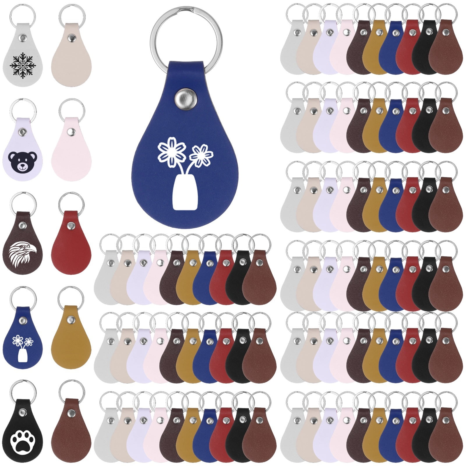 100 PCS PU Leather Keychains, DIY Leather Key Fob Kit, Blank PU Leather ...