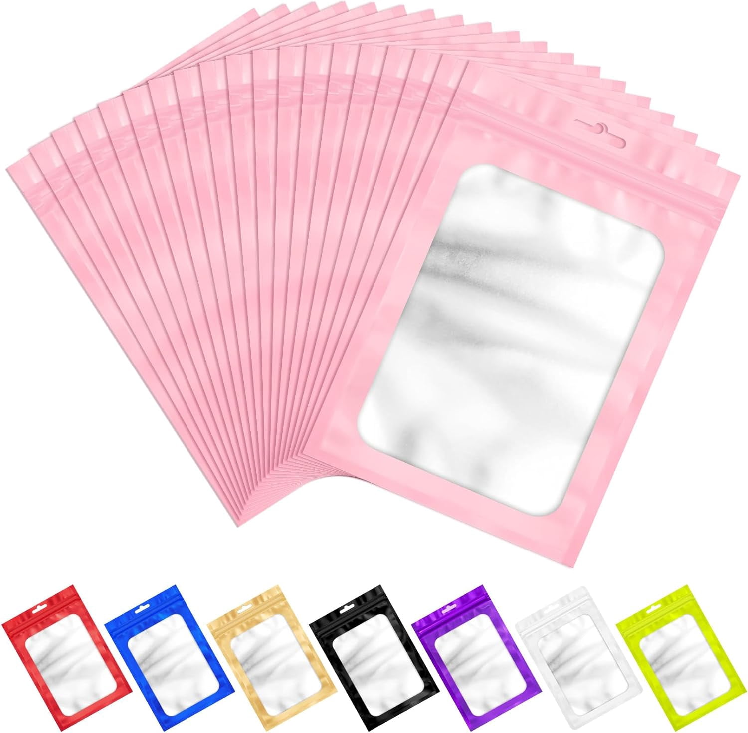 100 PCS Pink Resealable Mylar Bags with Frosted Clear Window, Smell ...