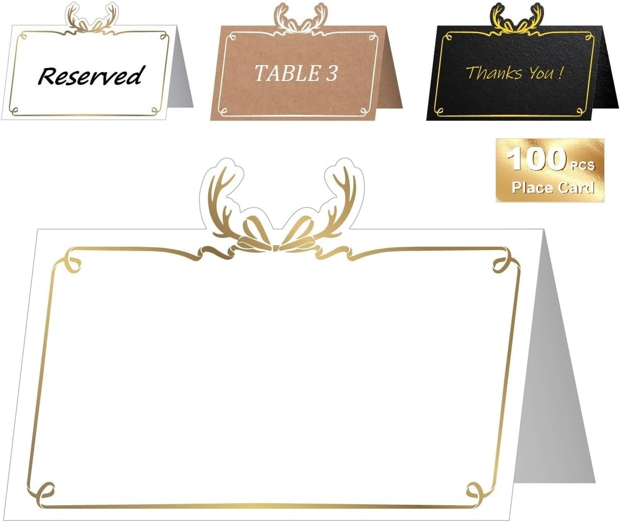 100 PCS Place Cards with Gold Antler,Premium Table Cards,2"x3.5" Tent ...