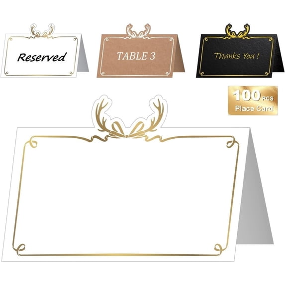 100 PCS Place Cards with Gold Antler,Premium Table Cards,2"x3.5" Tent ...