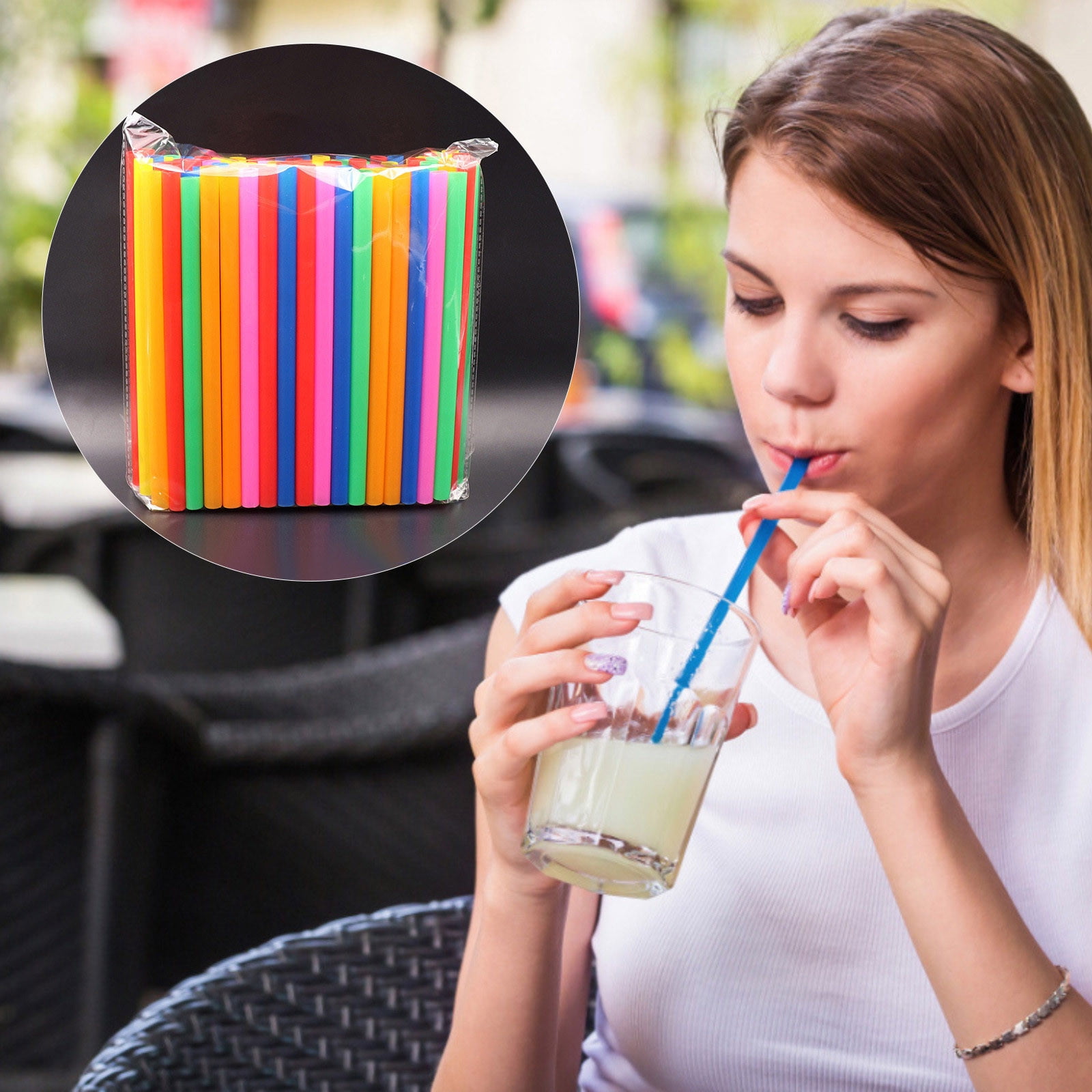 100 PCS Plastic Straws - Extra Wide Bendy Colorful Disposable Flexible ...