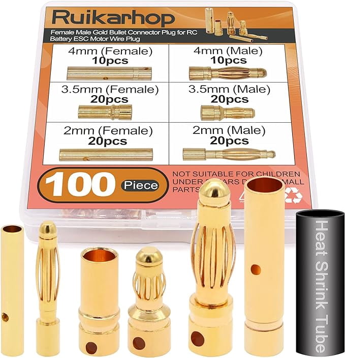 100 PCS RC Bullet Connectors 2mm 3.5mm 4mm Female Male Gold Banana ...