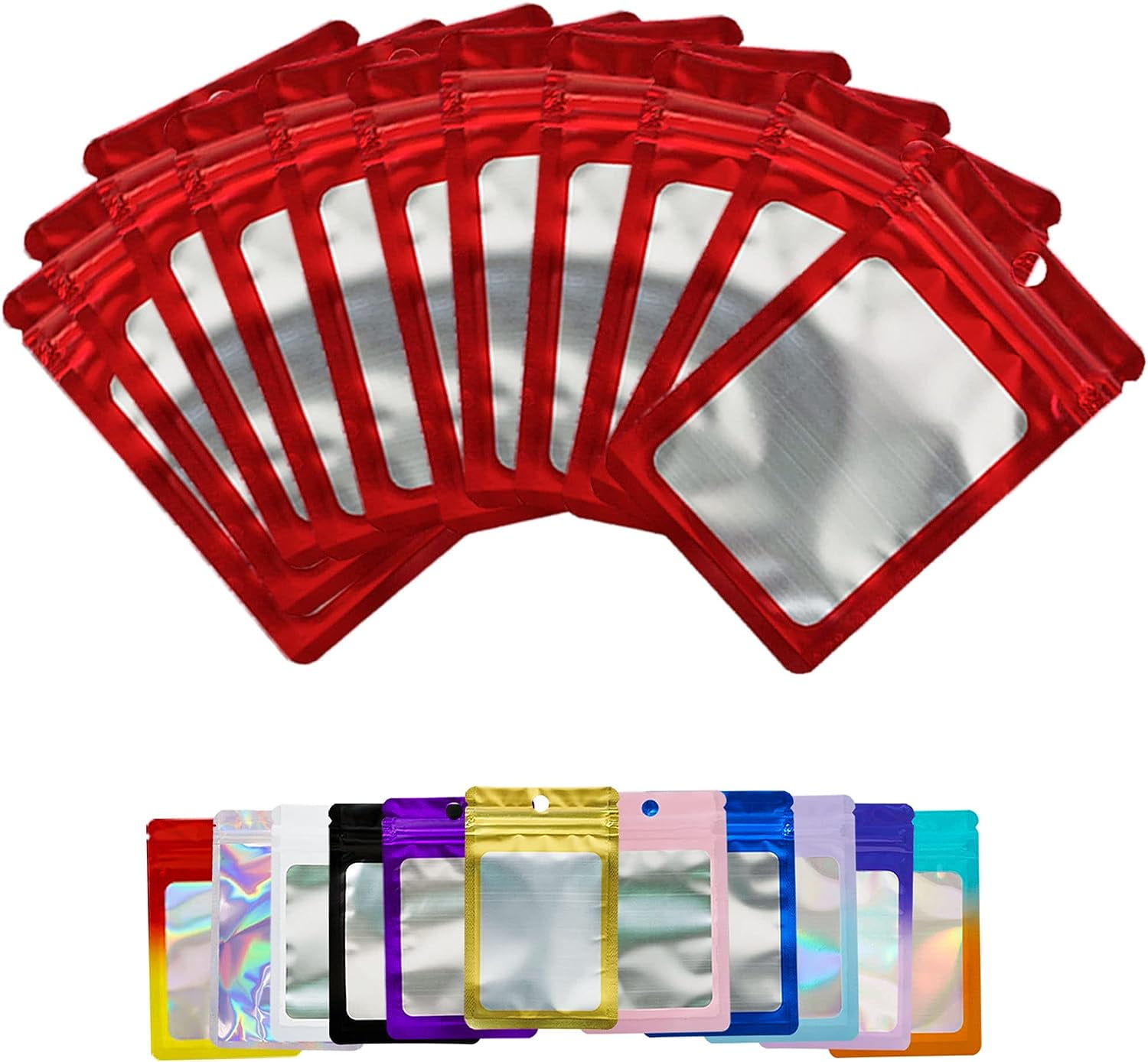 100 PCS Red Resealable Mylar Holographic Bags Food Storage Smell Proof ...