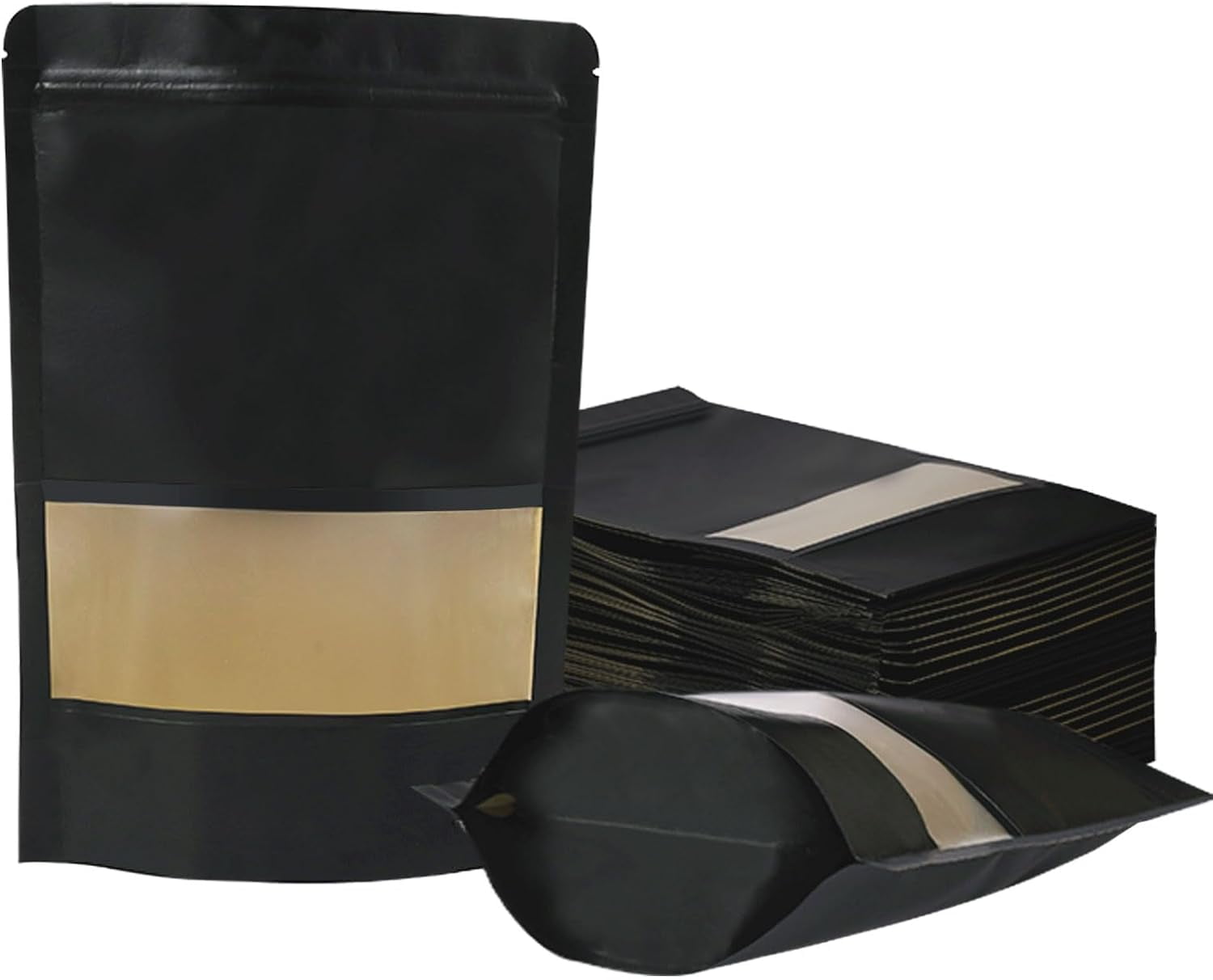 100 PCS Resealable Bags, Stand Up Kraft Paper Bags with Matte Window ...