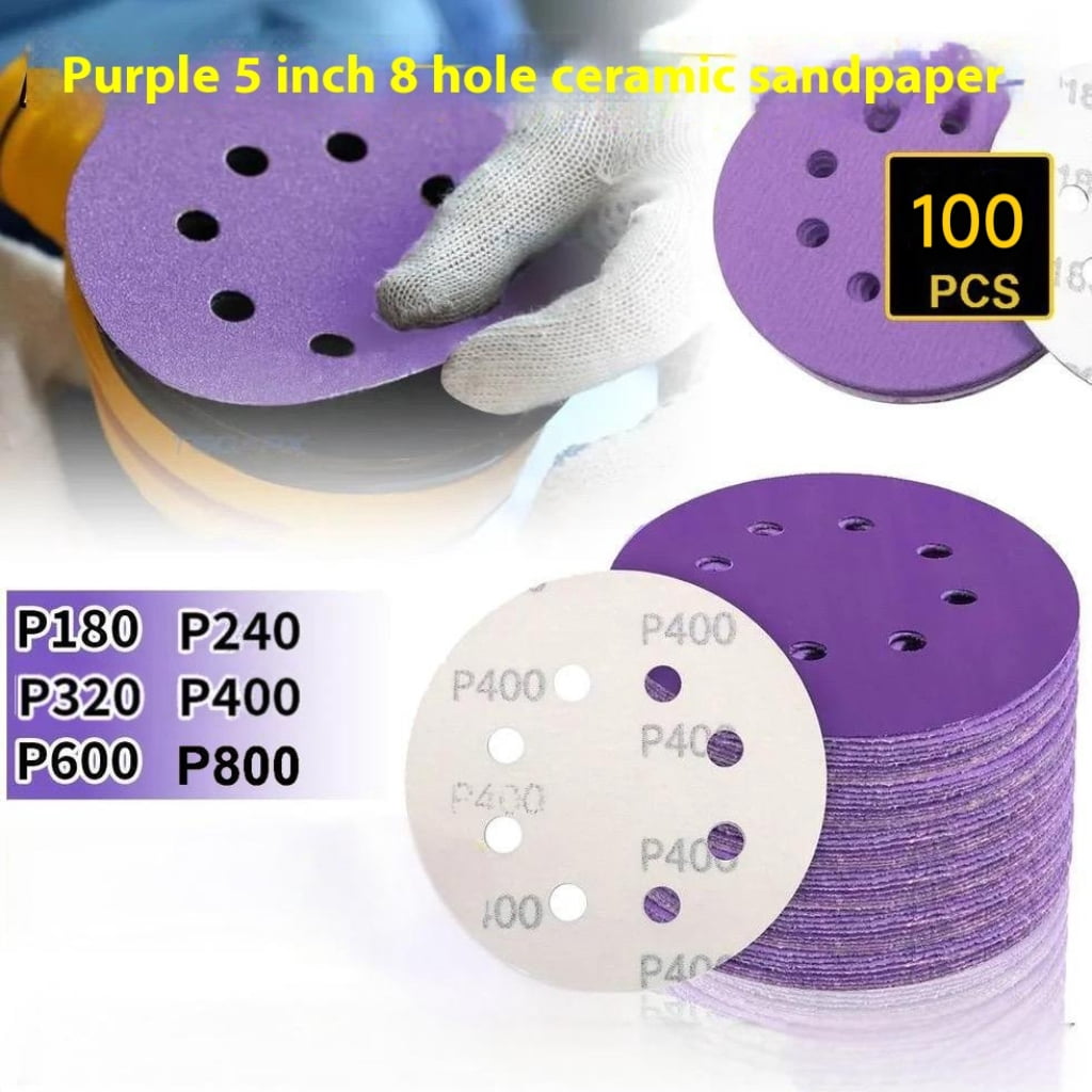 100 PCS Sanding Disc 5 Inch 8 Hole Hook and Loop Sanding Discs for ...