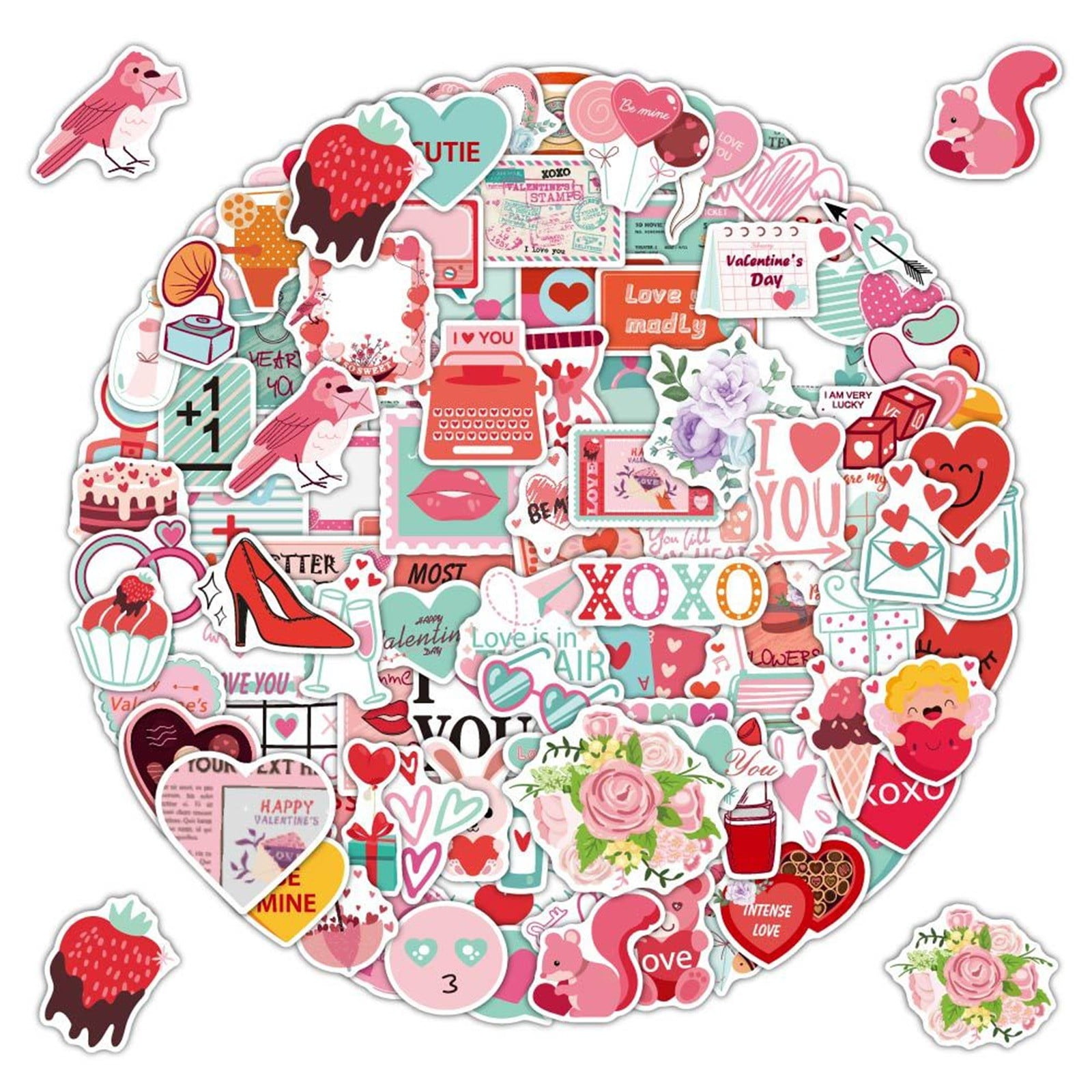 100 PCS Scrapbook Stickers Love Stickers, Romantic Vinyl Heart Stickers ...