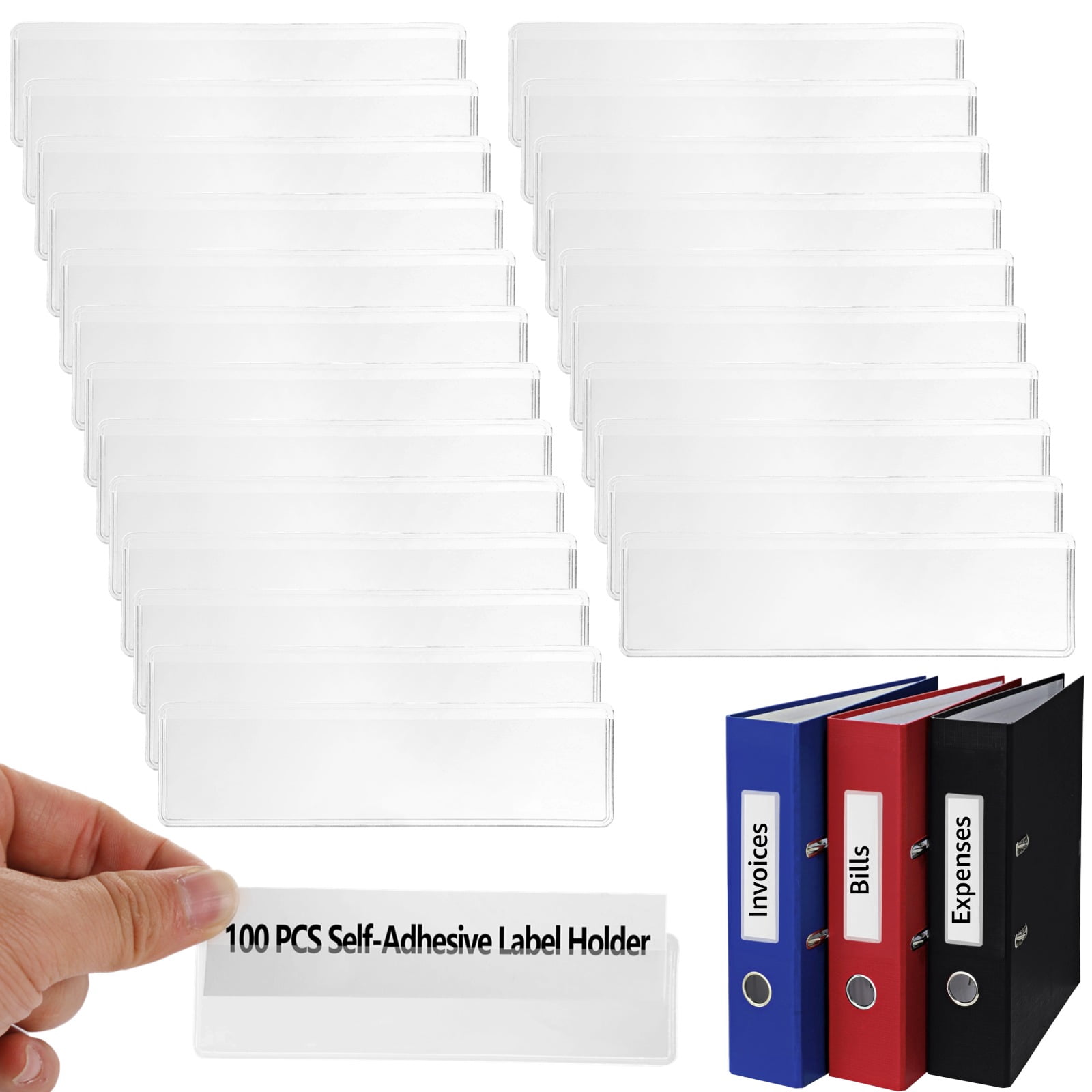 100 Pcs Self-Adhesive Label Holders - Transparent Plastic Sticker ...