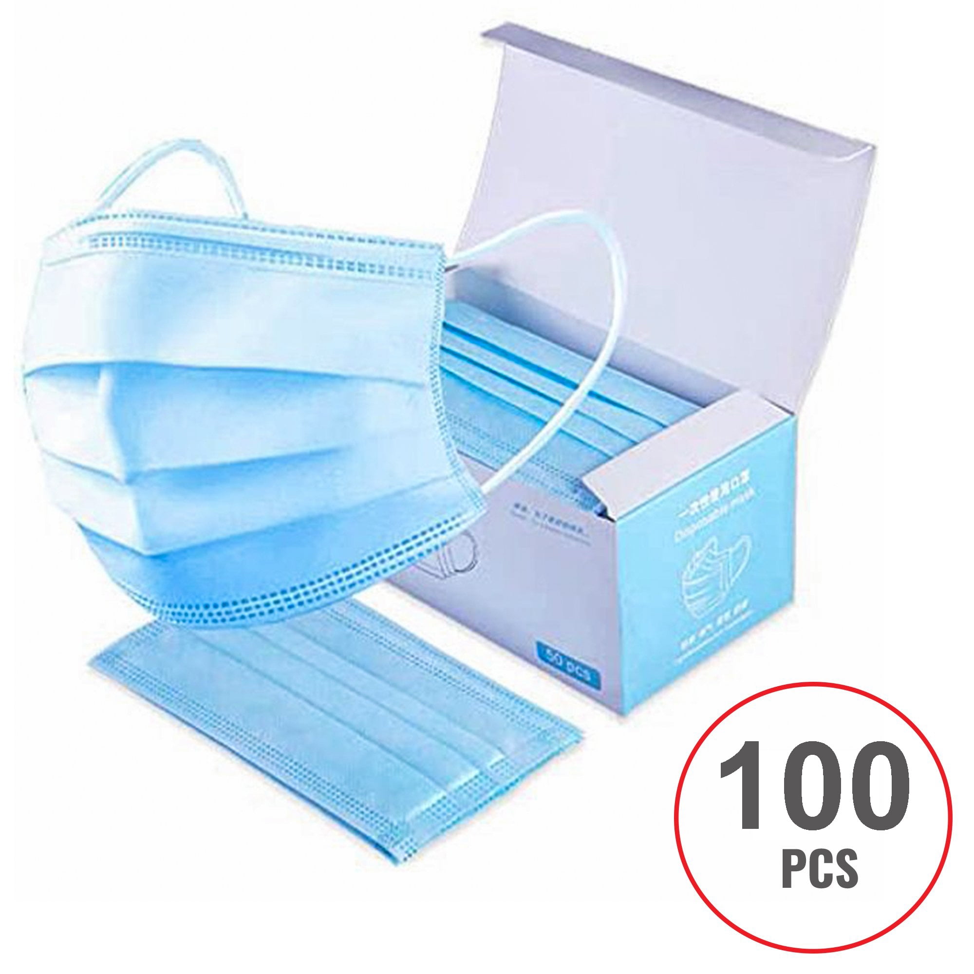 Facemasks For All, 100 PCS Disposable 3-PLY Earloop Face Masks ...