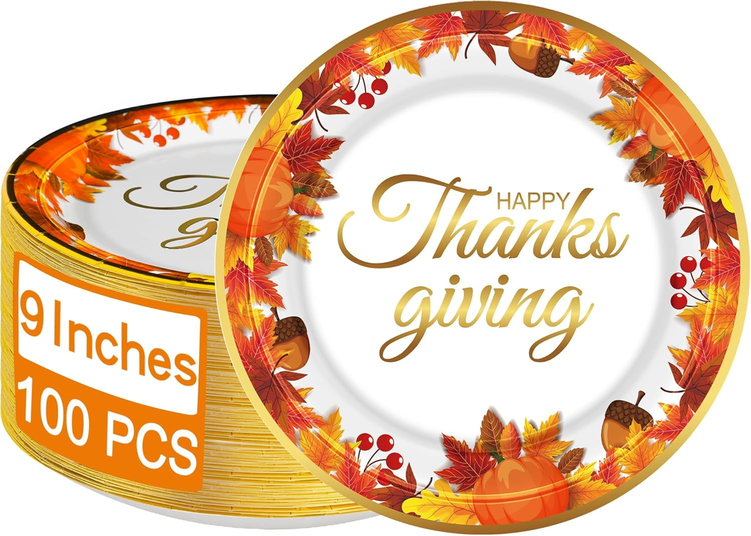 100 PCS Thanksgiving Plates, Large 9" Thanksgiving Paper Plates ...