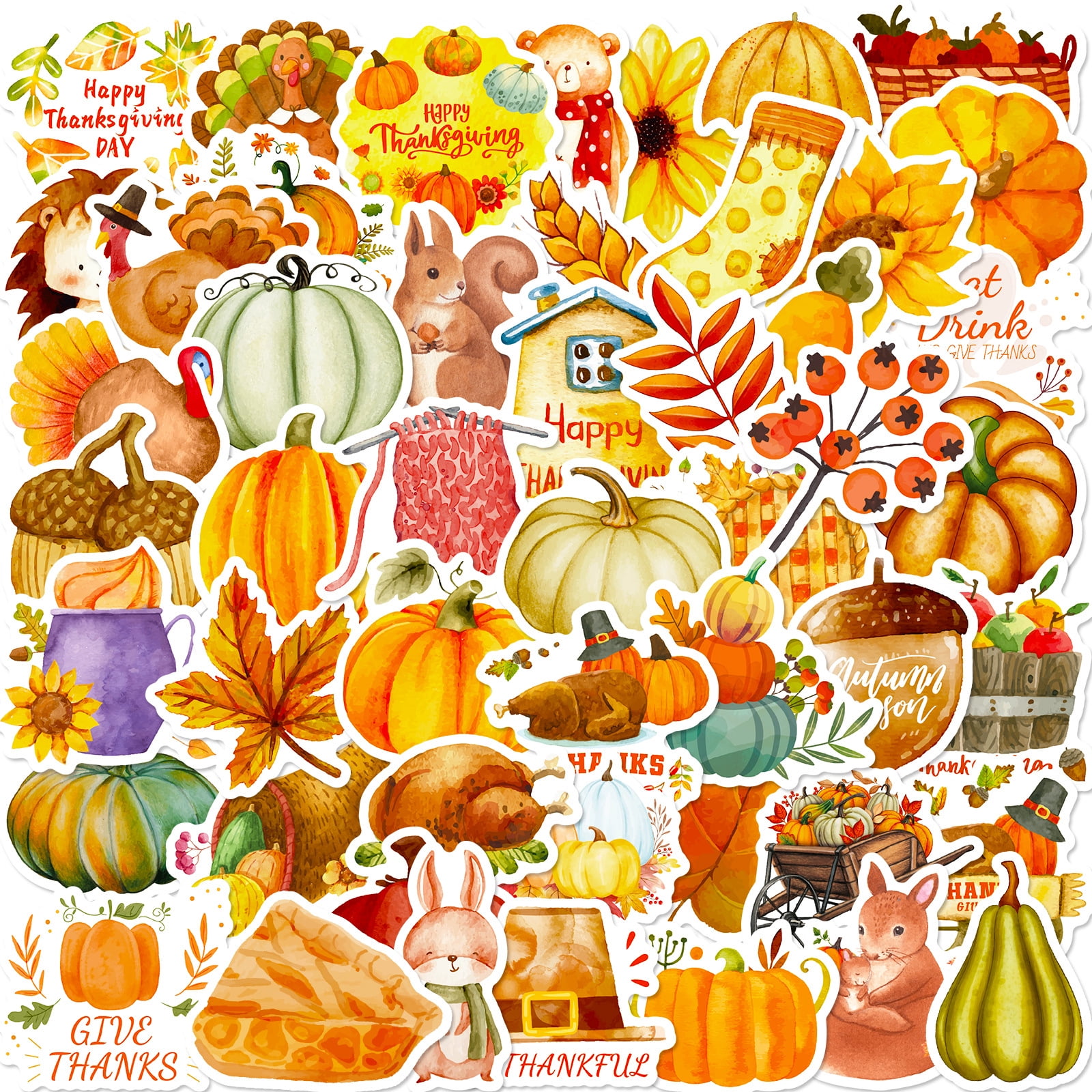 100 PCS Thanksgiving Stickers, Autumn Fall Pumpkin Turkey Maple Leaf ...