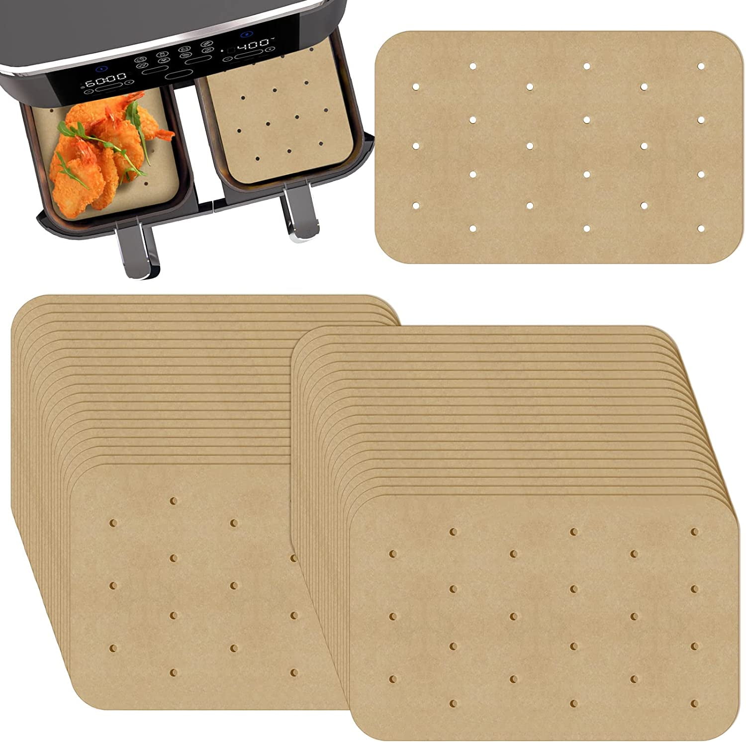 100 PCS Unbleached Parchment Paper, Perforated Square Liners for ...