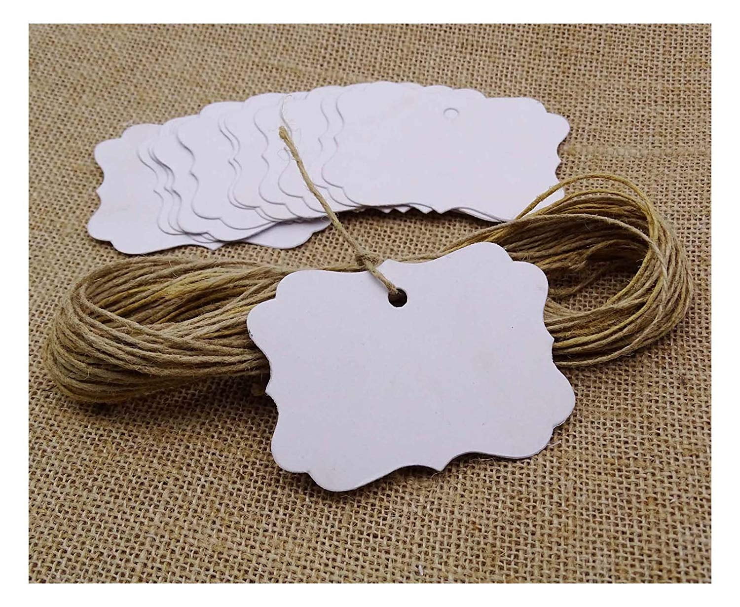 100 PCS White Card Paper Tags Scallop Edges Hang Tag Wedding Party ...